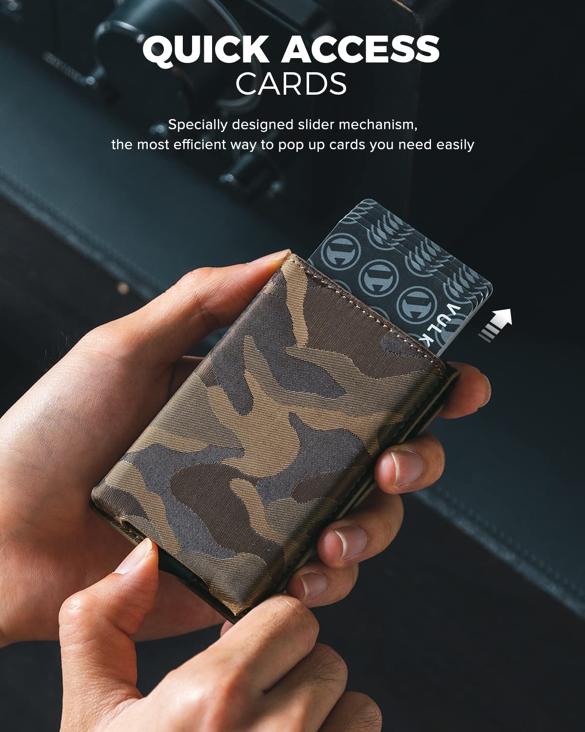 VULKIT Pop Up Wallet for Men, Credit Card Holder Minimalist Slim Bifold Wallets RFID Blocking with Gift Box Desert Camouflage
