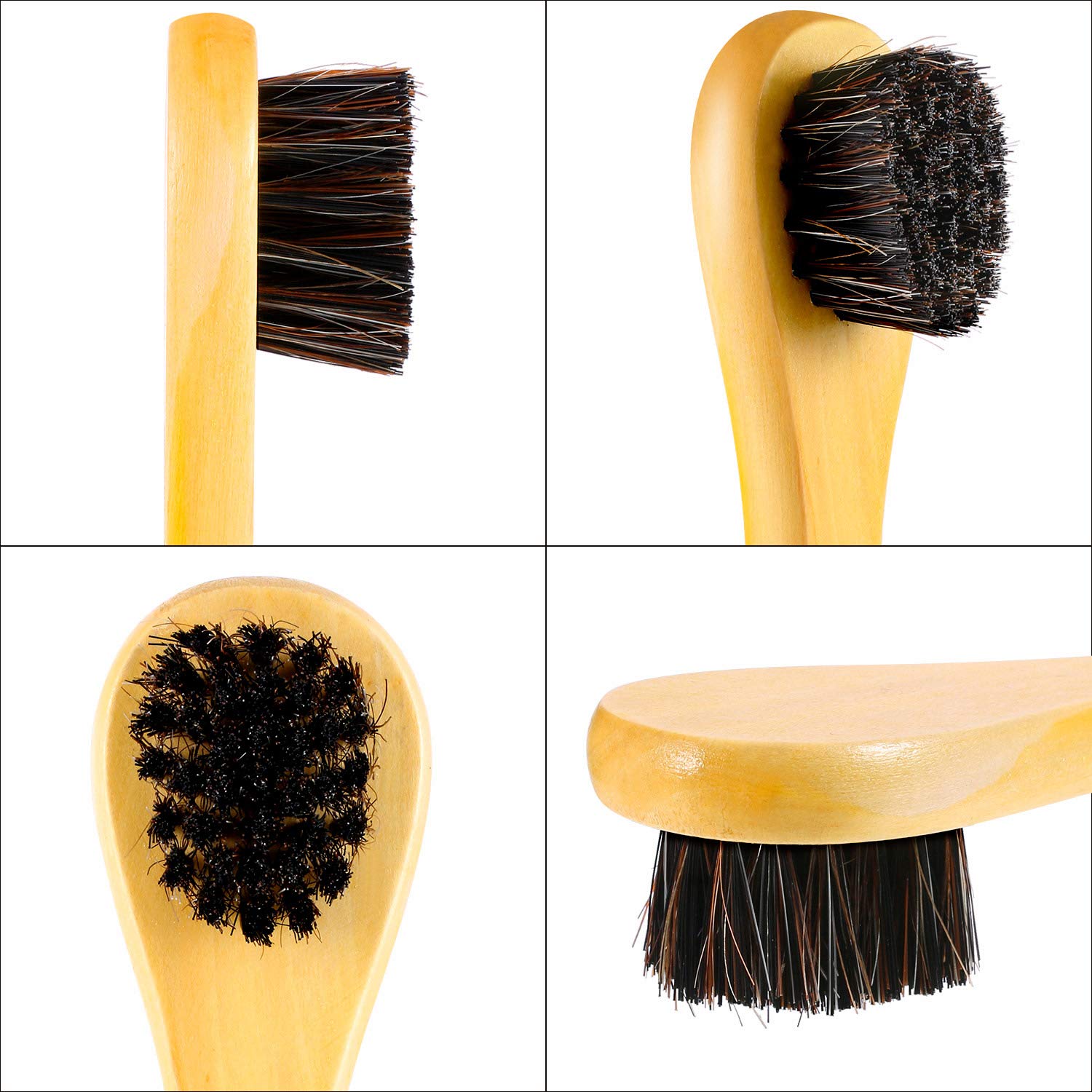Jovitec 5 Pack Horsehair Polish Applicator Brush Kit Saddle Soap Shoe Shine Brush Dauber Wooden Care Shine Clean for Leather Boot Bag(Light Yellow)