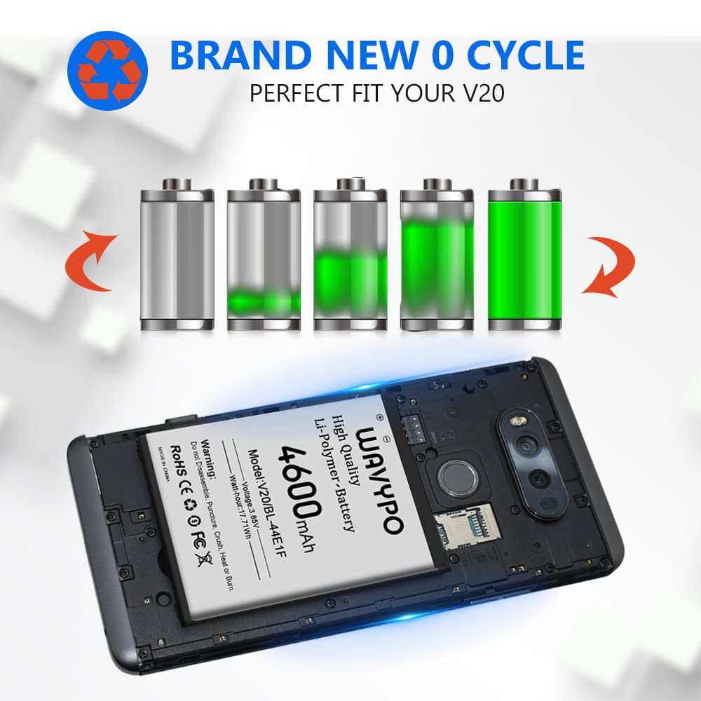 WAVYPO [4600mAh] Battery for LG Stylo 3, Upgraded Replacement Battery for LG Stylo 3, LG Stylo 3 Plus, H910, LG V20 BL-44E1F Spare Battery