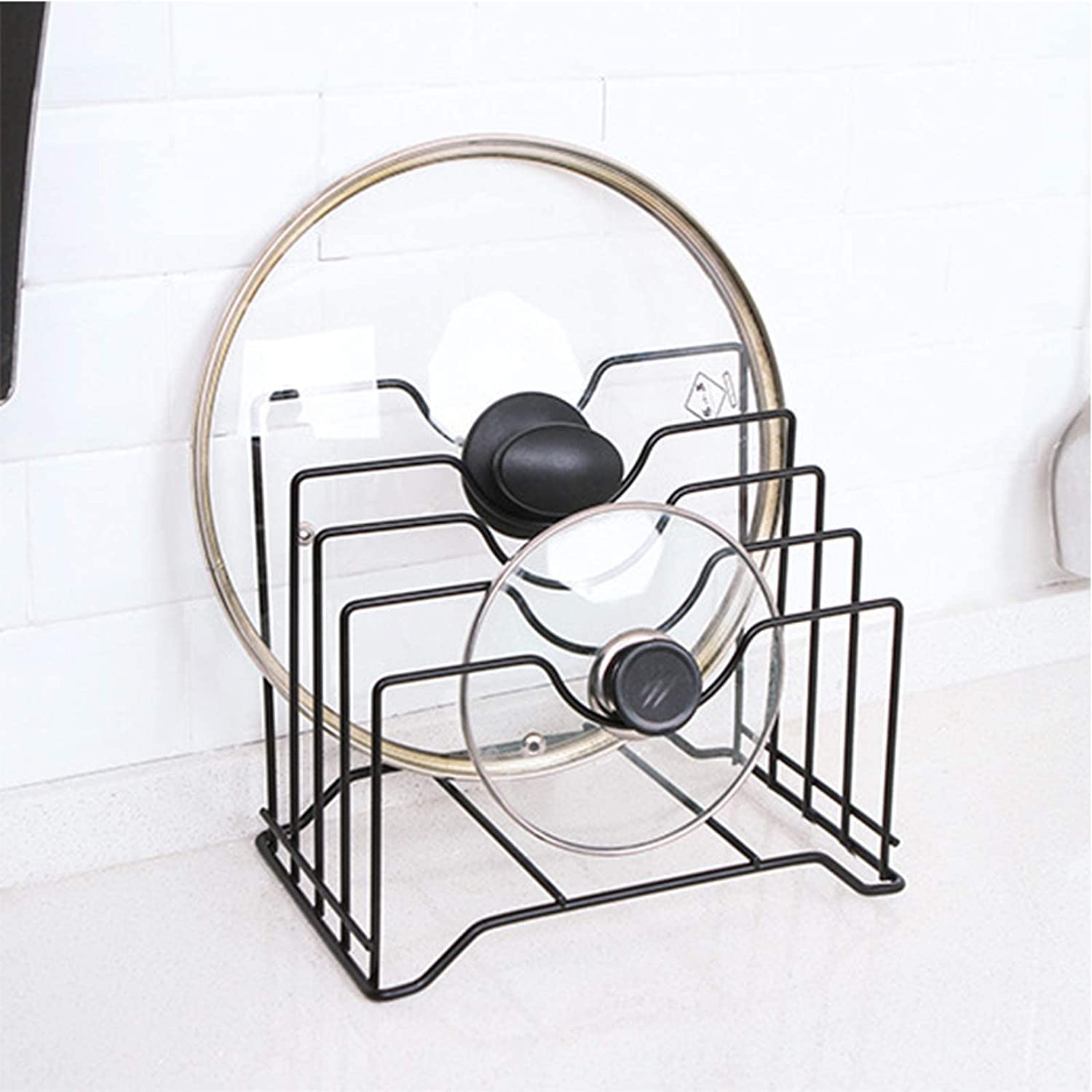 Pot Lid Holder, Kitchen Pot Lid Holder Organizer, Reusable Containers, Suitable for Cutting Boards, Plates, Bakeware(Black)