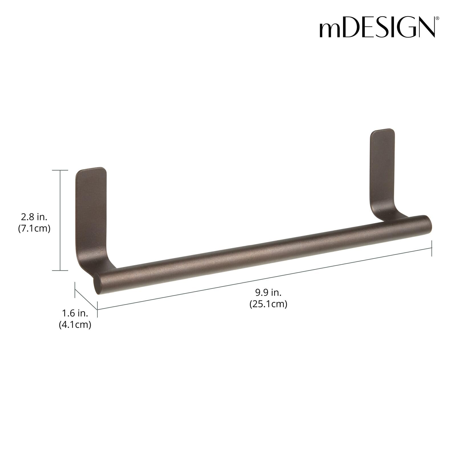 mDesign Steel Wall-Mounted Towel Rack Storage Holder - Self-Adhesive Space Saving Bar for Kitchen - Holds Hand and Dish Towels - Stick on Doors, Cabinet, Cupboard - Omni Collection - 2 Pack - Bronze