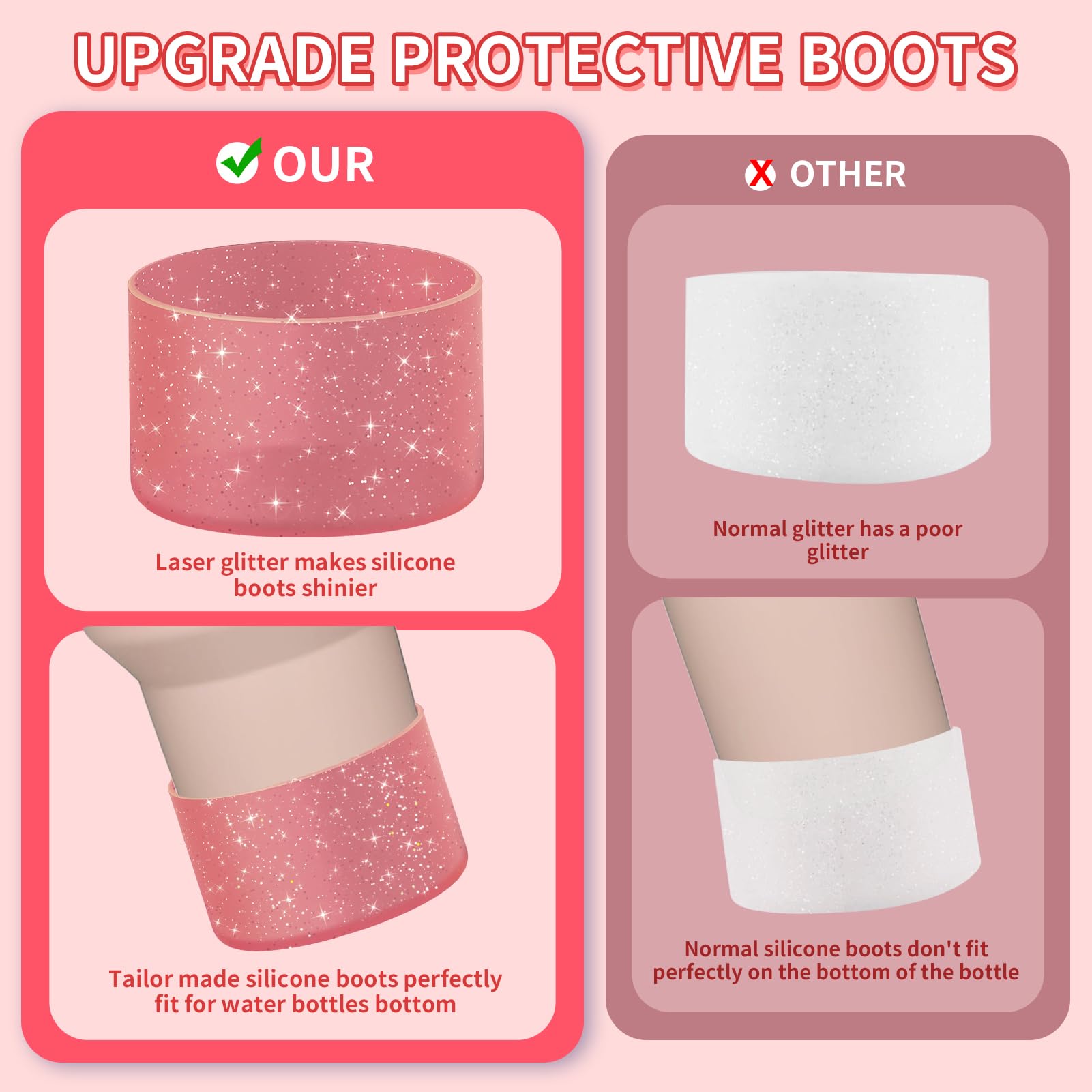 WUQID Protective Bling Silicone Boot Sleeve, Compatible with Stanley Tumbler 20-40oz & Hydro Flask Bottle 12oz-24oz, Glitter Reduces Dents Sleeve Cover for More Bottles/Tumblers Bottom of 2.83-2.95in