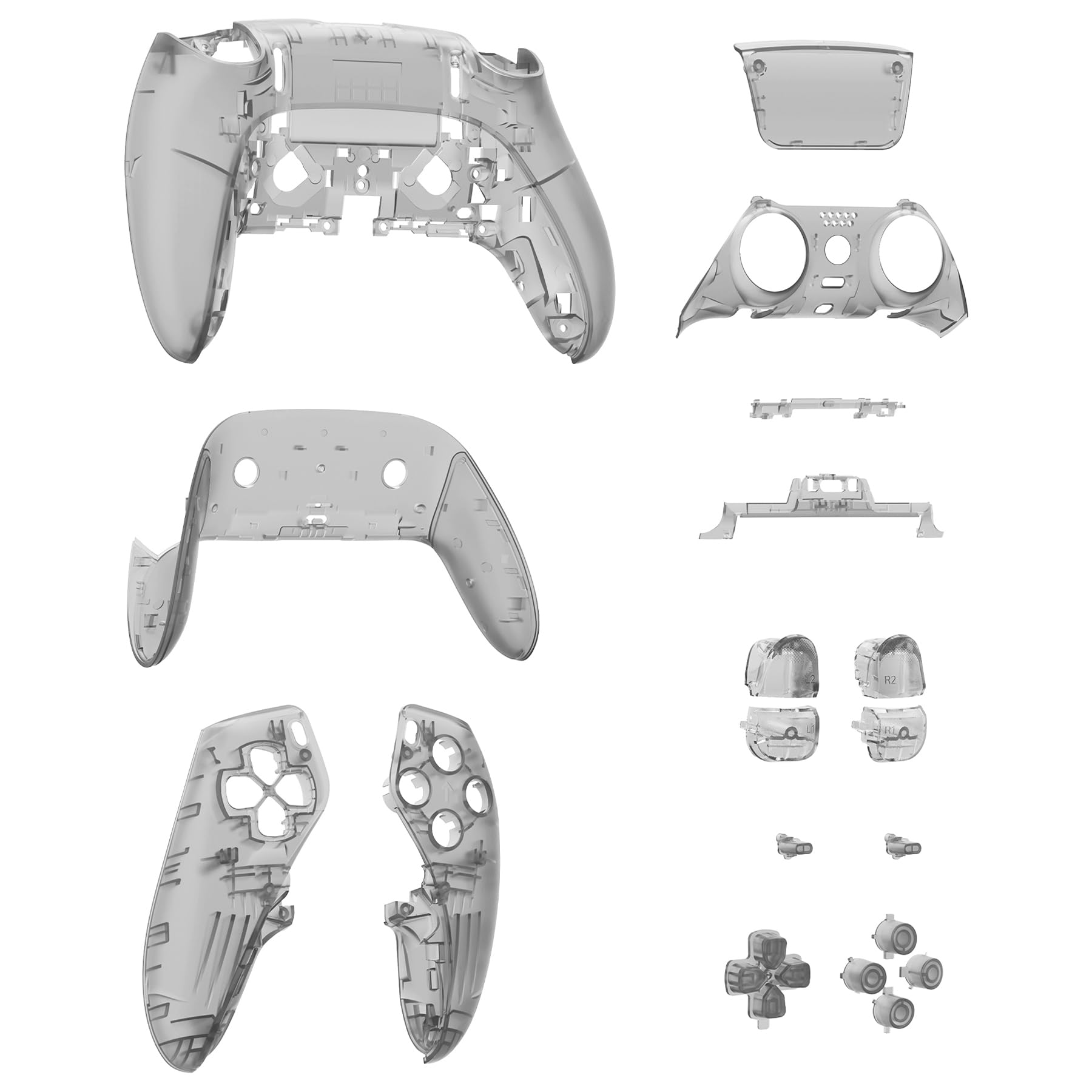 eXtremeRate Full Set Shell with Buttons Touchpad Compatible with ps5 Edge Controller, Clear Black Custom Replacement Decorative Trim Shell Front Back Plates Compatible with ps5 Edge Controller