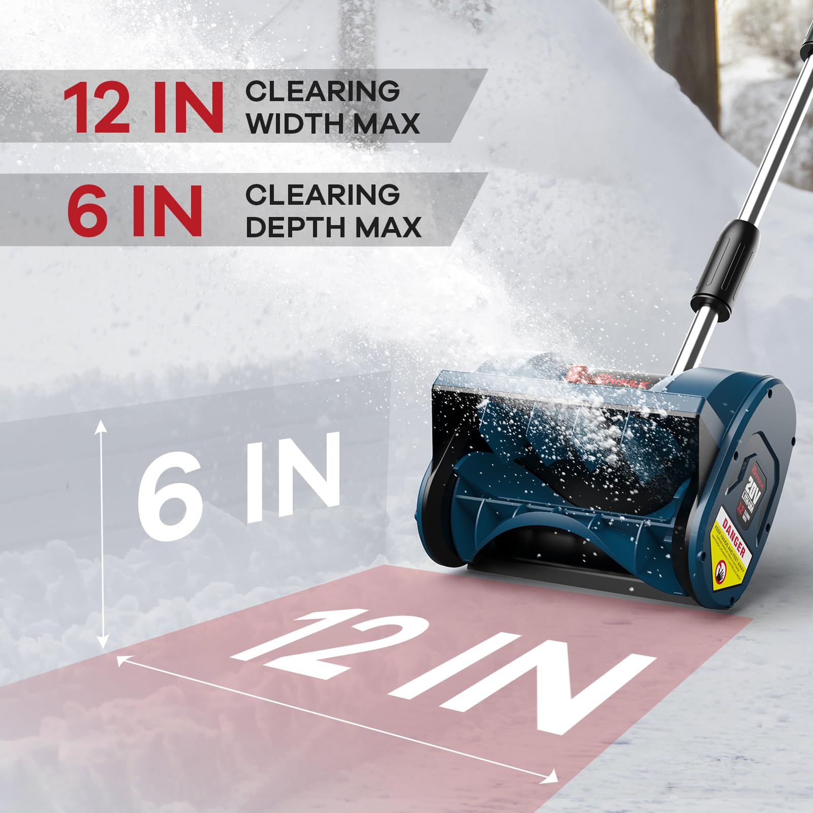 Enhulk Cordless Snow Shovel, 20V | 12-Inch Cordless Snow Blower, Battery Powered Snow Blower with Directional Plate & Adjustable Front Handle (2 Batteries & Quick Charger Included)