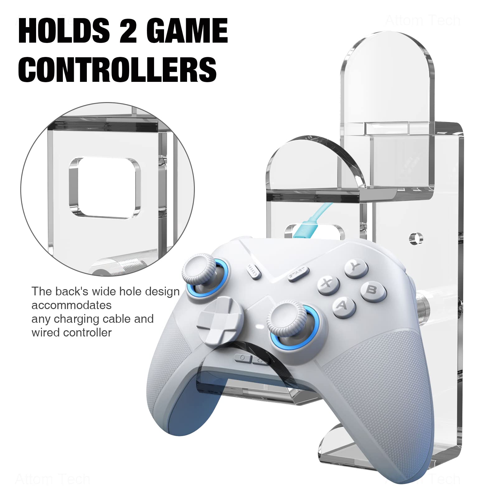NiHome Clear Acrylic Game Controller Wall Hanger Stand, Dual Gamepad Controller & Headphone Hanger Holder for Xbox PS5 PS4 PS3 Switch, Wall Mount Stand Organizer for Gaming Accessories