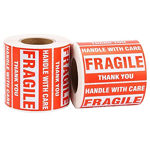 Immuson Warning Fragile Tape, 3" X 2" Fragile Handle with Care Warning Stickers for Shipping and Packing,500 Labels Per Roll (1 Roll)