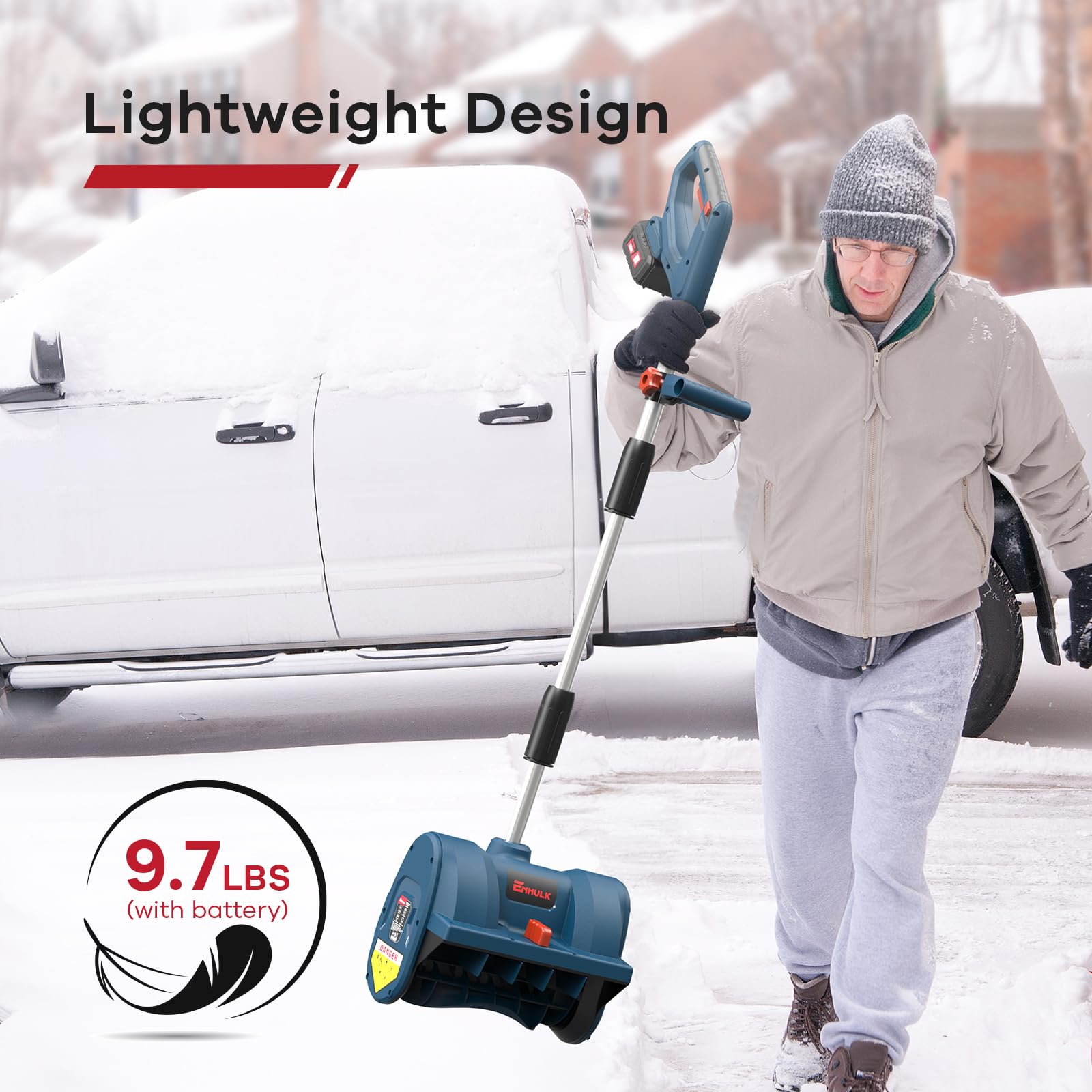 Enhulk Cordless Snow Shovel, 20V | 12-Inch Cordless Snow Blower, Battery Powered Snow Blower with Directional Plate & Adjustable Front Handle (2 Batteries & Quick Charger Included)