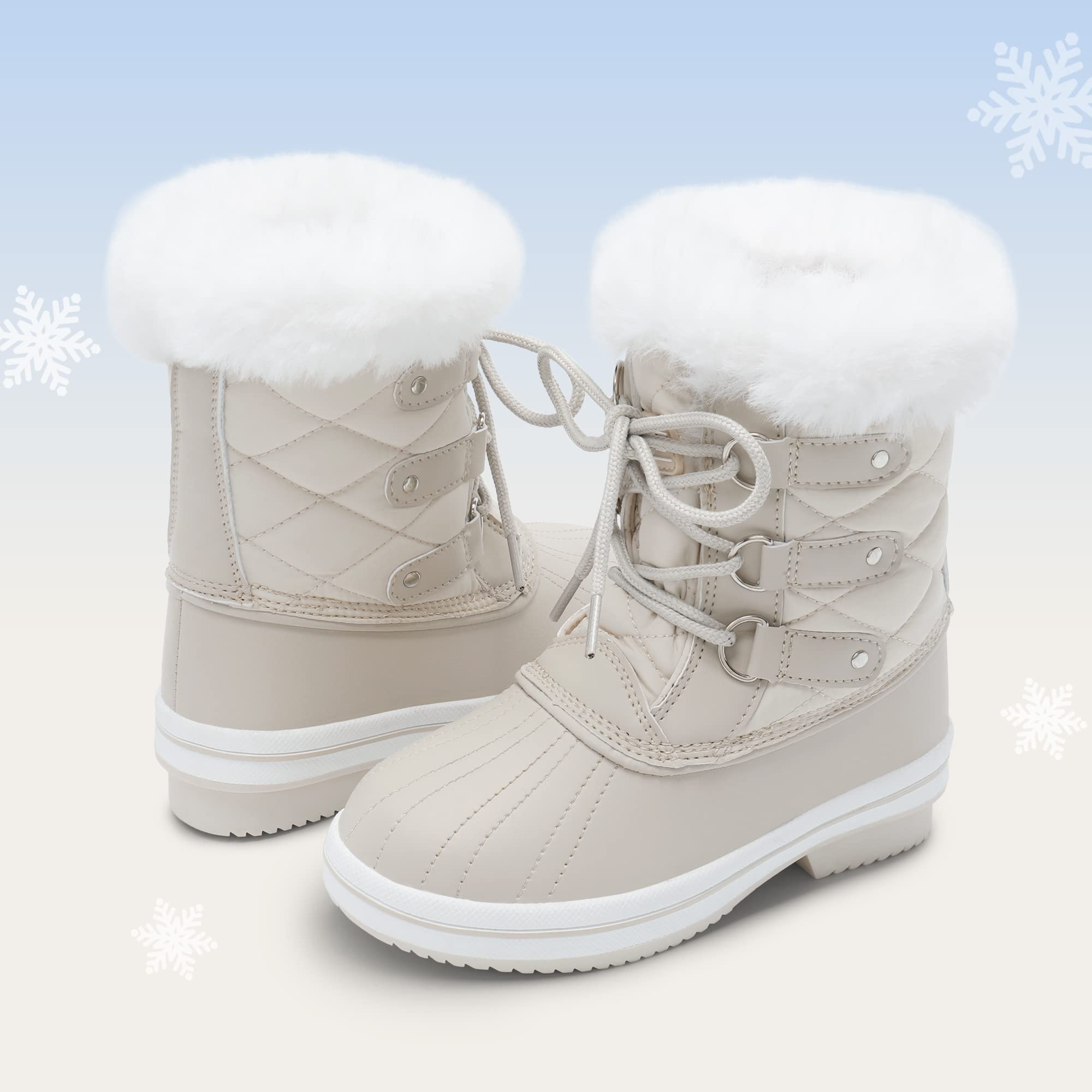 DREAM PAIRS Boys Girls Winter Snow Boots for Little Big Kids Off-White Size 1 Little Kid SDSB2225K