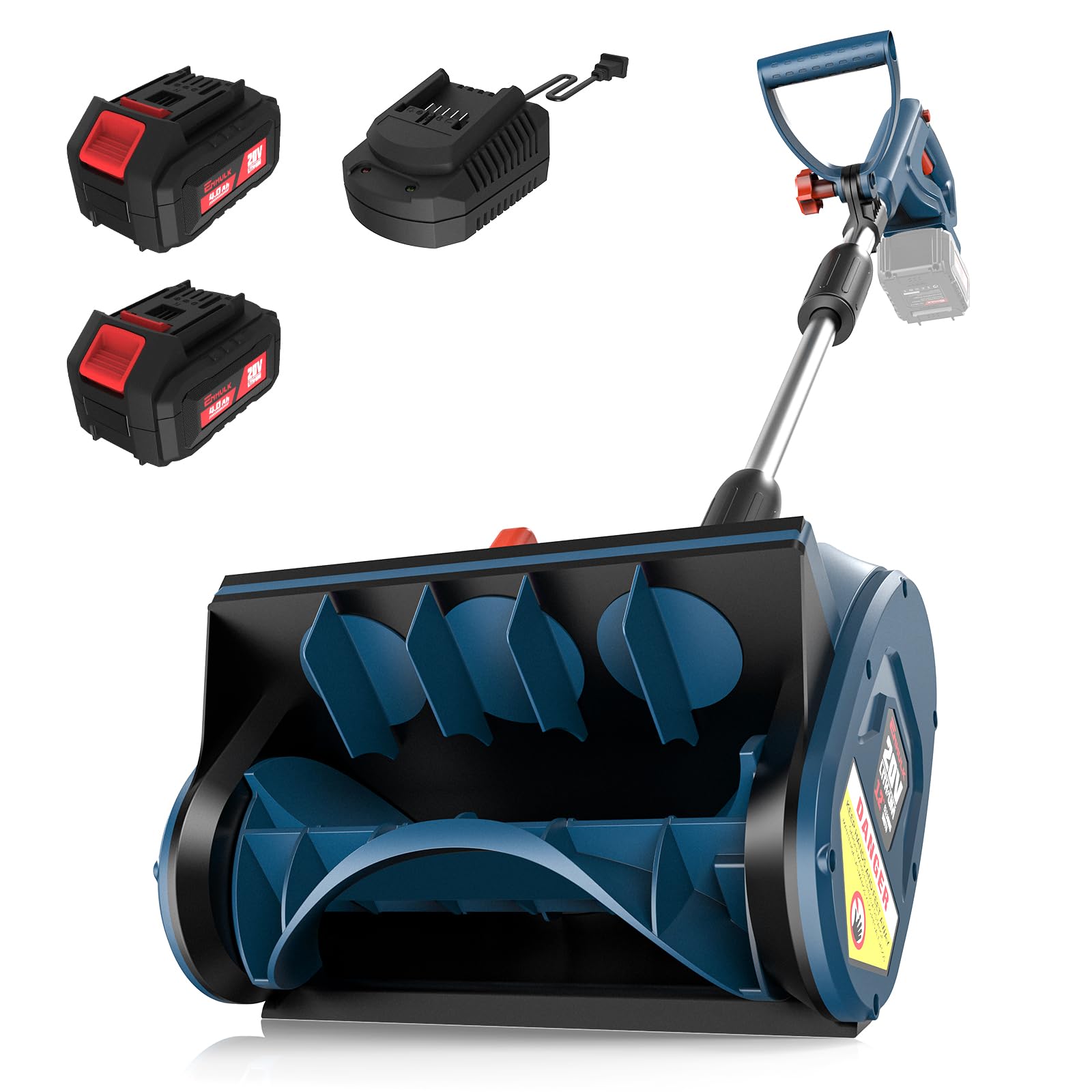 Enhulk Cordless Snow Shovel, 20V | 12-Inch Cordless Snow Blower, Battery Powered Snow Blower with Directional Plate & Adjustable Front Handle (2 Batteries & Quick Charger Included)