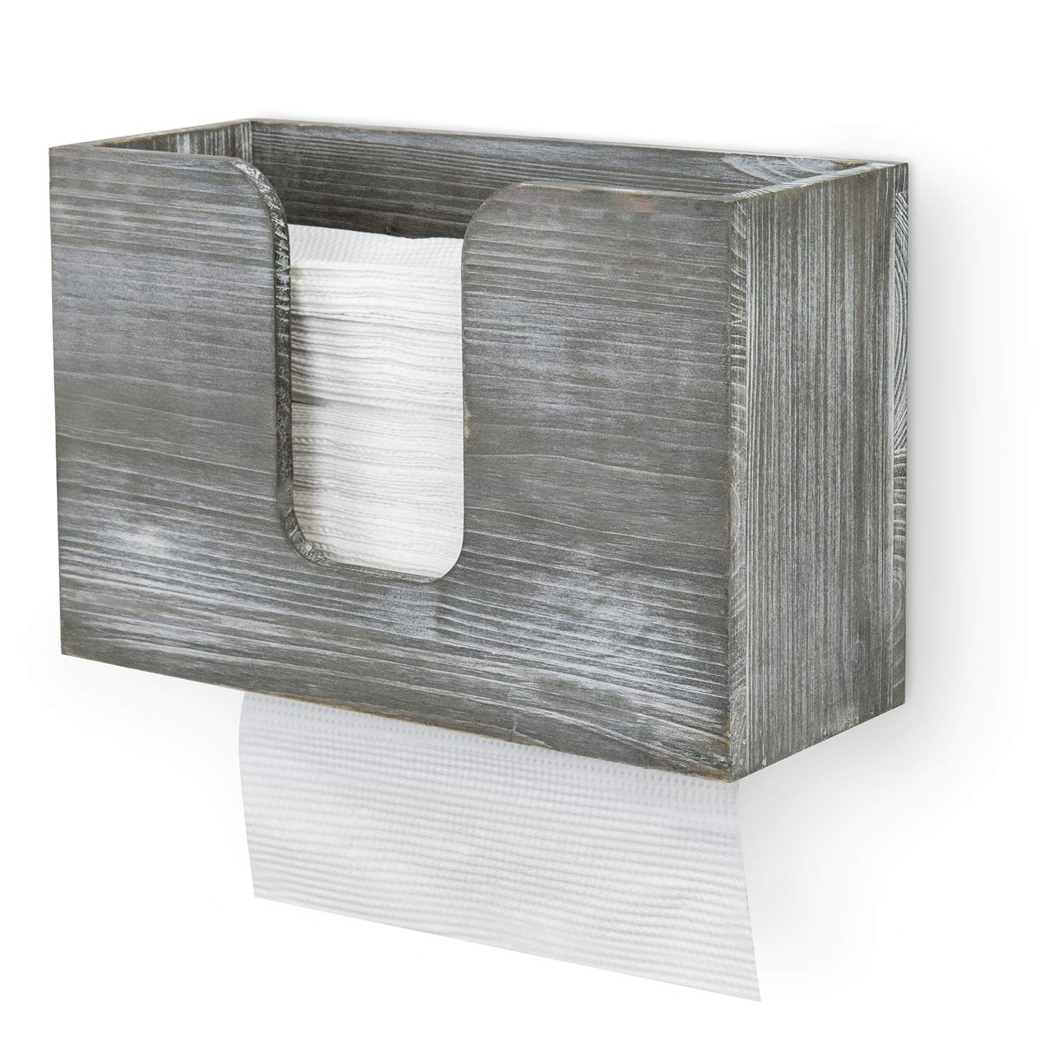 MyGift Rustic Graywashed Solid Wood Bathroom Paper Towel Holder Wall Mount Refillable Hand Towel Dispenser