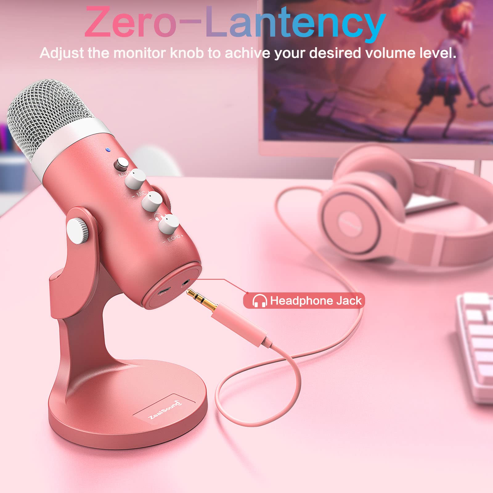 ZealSound USB Condenser Microphone k66p Pink and Wireless Lavalier Microphone v7 pro