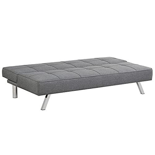 ZYJBM Convertible Futon Grey Linen Fabric Sofa Bed Adjustable Sleeper with Stainless Steel Legs