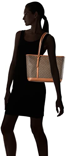Michael Kors Jet Set Small Zip Top Shoulder Tote Handbag Brown Signature