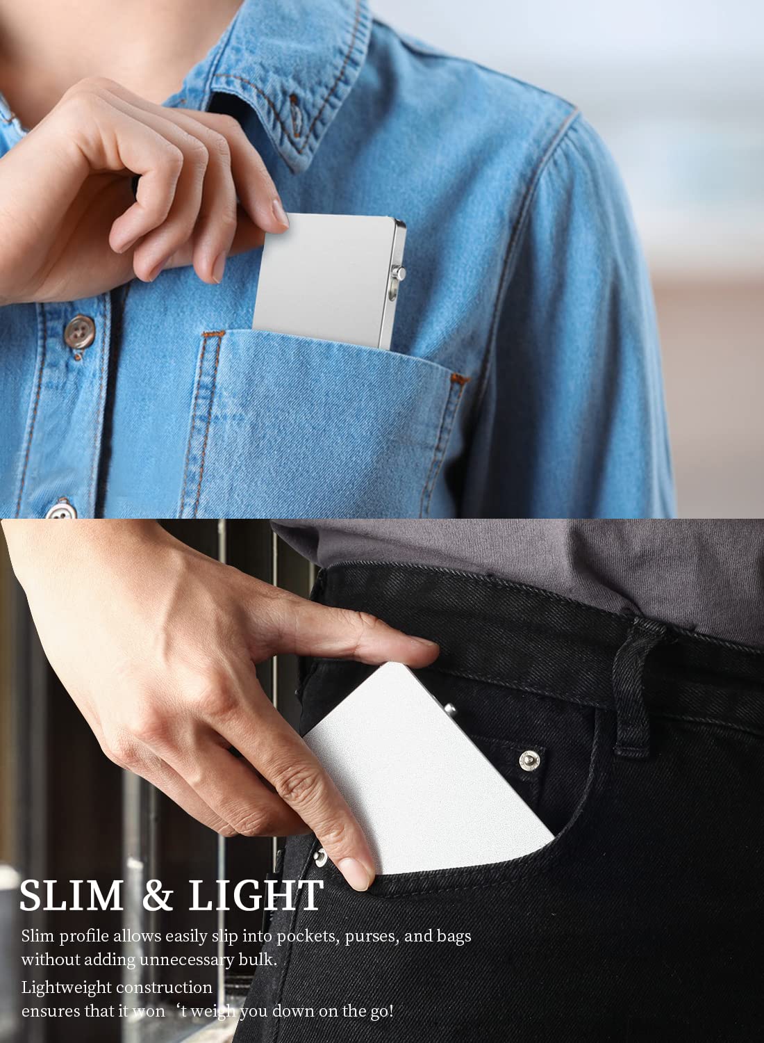 SMRA Slim Card Holder Wallet, Metal Pop Up Credit Card Wallet for men and women, Aluminium RFID Blocking for Quick Bank Card Access, Front Pocket Card Holds 5 Cards - Silver