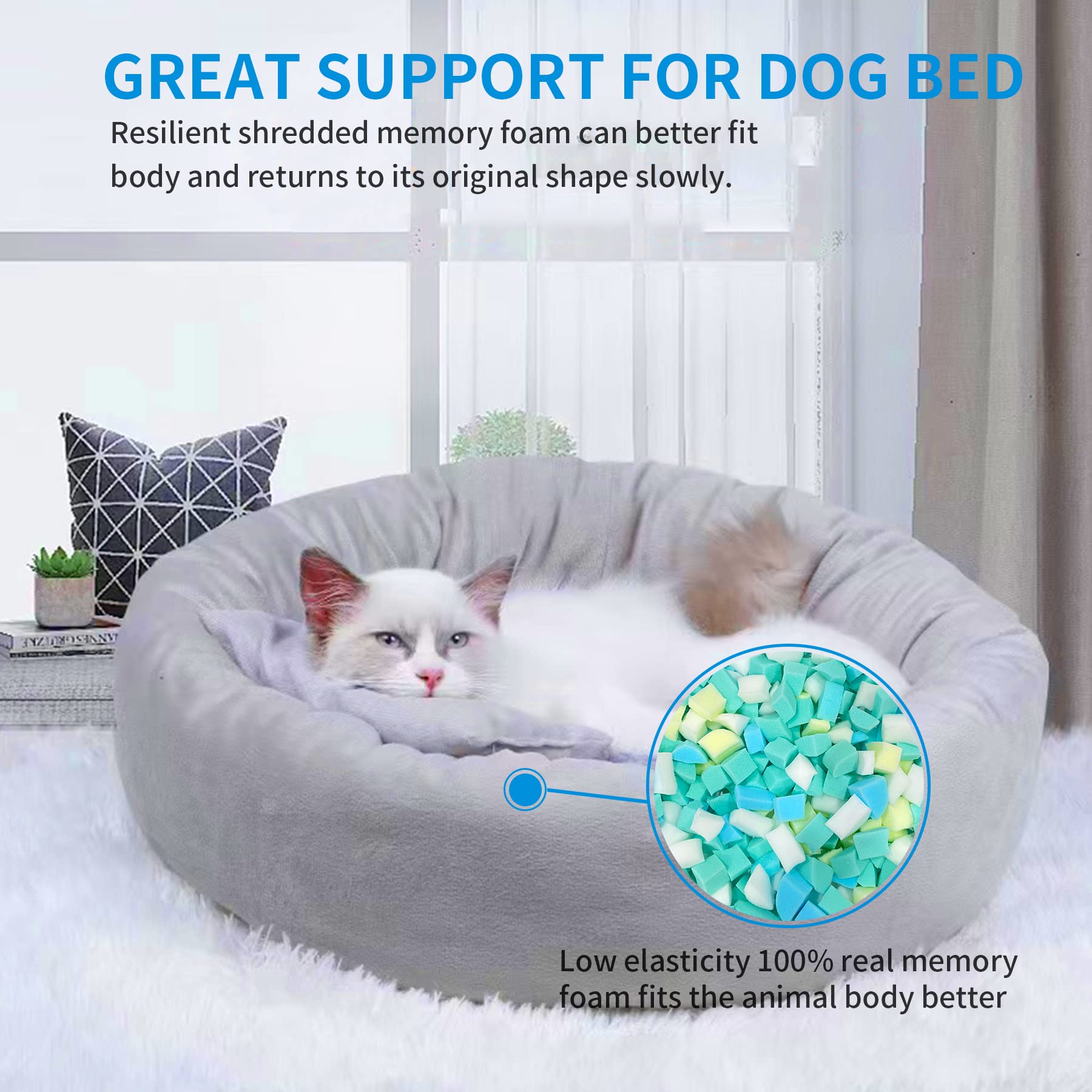 Welacer Shredded Memory Foam Filling 10lbs for Bean Bag Filler, Pillow Chair Cushion Dog Bed Arts Crafts Refill, Without Added Gel Particles, Premium Soft and Great for Stuffing, Multi Color and Shape