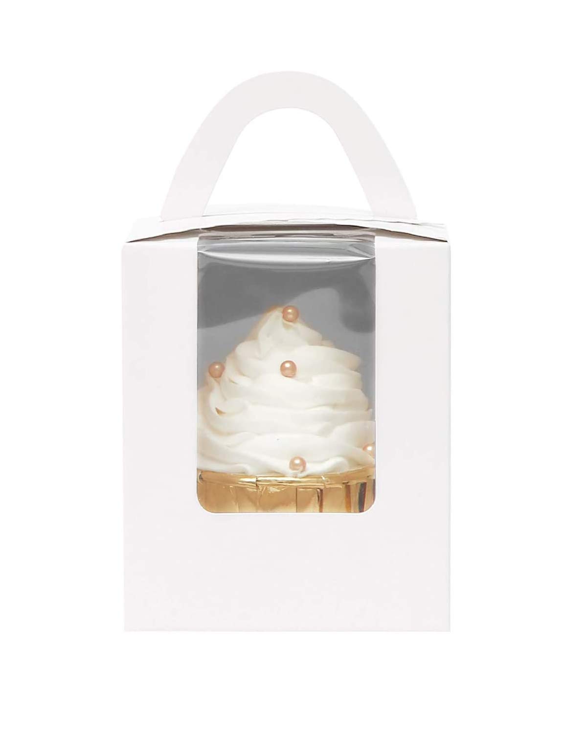 Cupcake Boxes Individual 60pcs Cupcake Holders Disposable White Single Cupcake Boxes with Window 3.6*3.6*4.3inch Cupcake Containers Qiqee