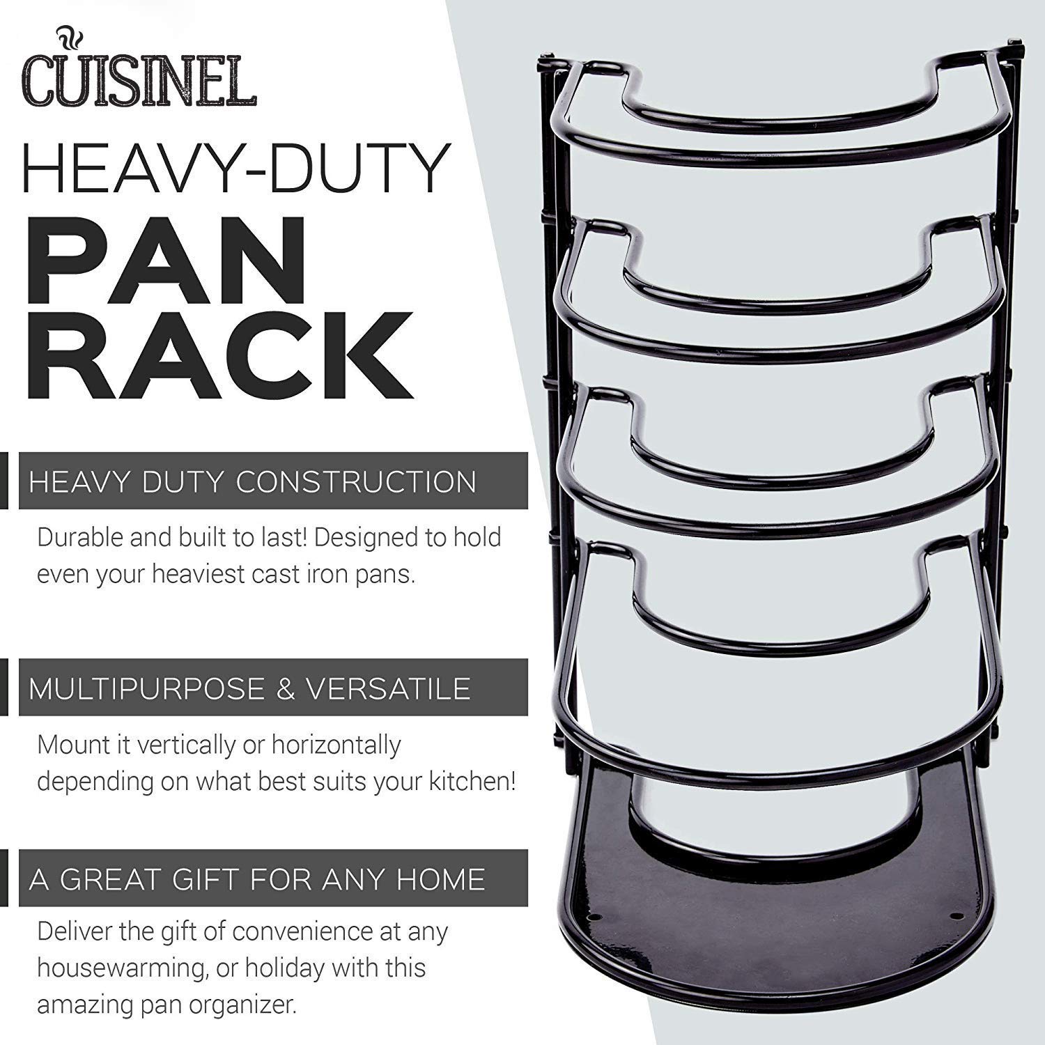 Pan Organizer for Cast Iron Skillets, Griddles and Pots - Heavy Duty Pan Rack - Holds Up to 50 LBS- Horizontal or Vertical Use - Durable Steel Construction - Red 12.2 Inch - No Assembly Required