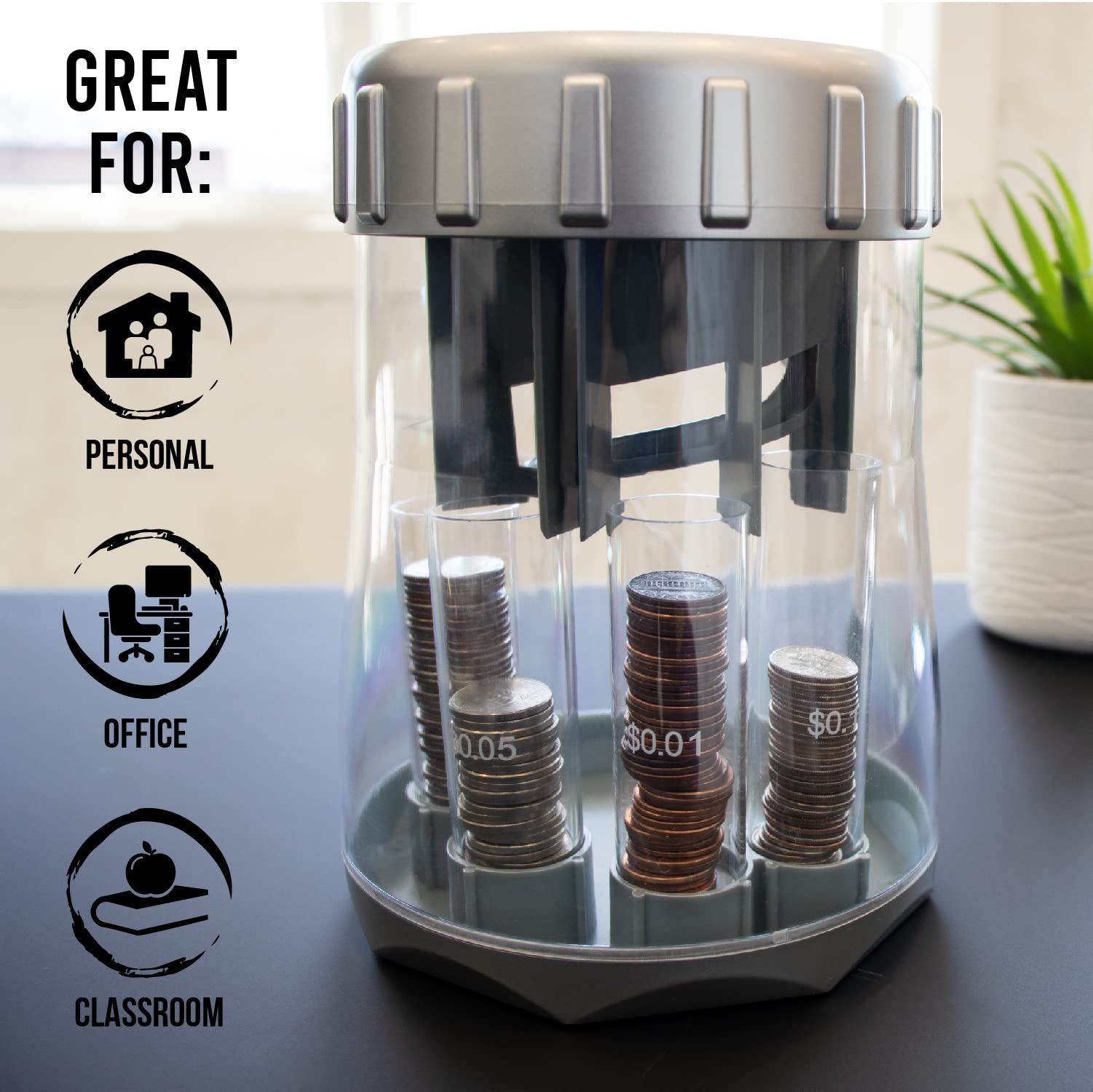 Digital Coin Counter Automatic Coin Sorter - 2020 Version - Digitally Keeps Count of and Automatically Sorts U.S. Coins into Individual Tubes with 20 Coin Wrappers Included