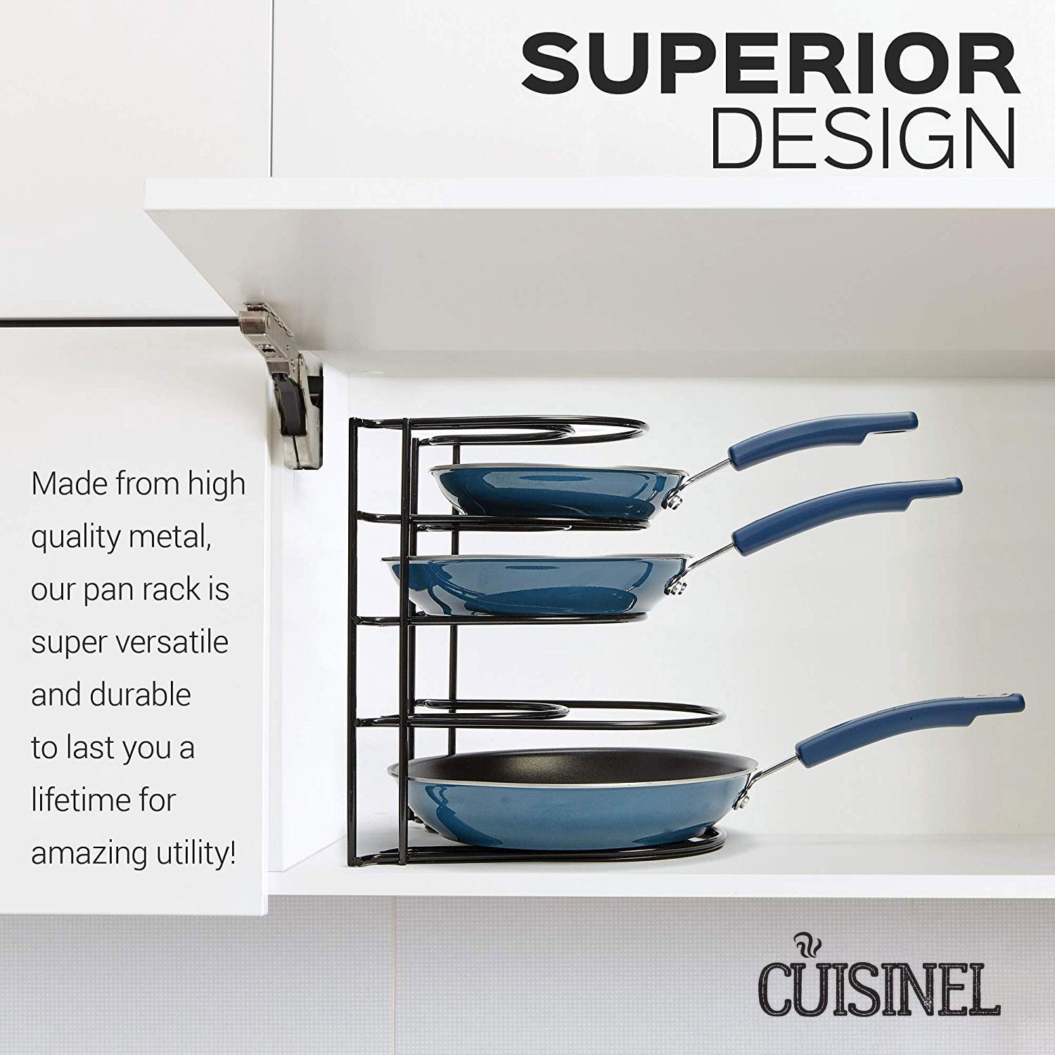 Pan Organizer for Cast Iron Skillets, Griddles and Pots - Heavy Duty Pan Rack - Holds Up to 50 LBS- Horizontal or Vertical Use - Durable Steel Construction - Red 12.2 Inch - No Assembly Required