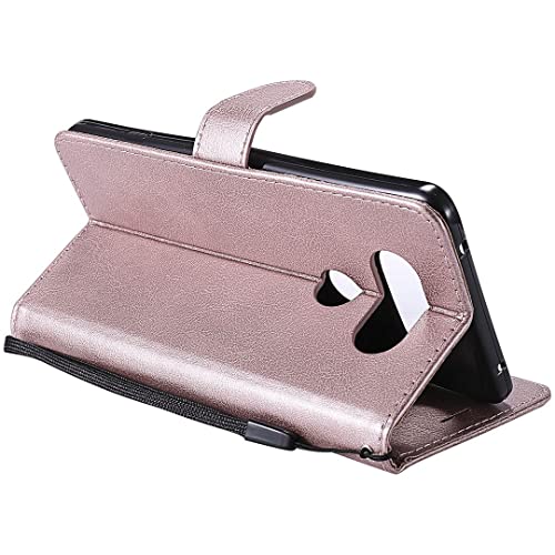 SATURCASE Case for LG V20, Classical PU Leather Flip Magnet Wallet Stand Card Slots Protective Cover with Hand Strap for LG V20 (XD-Rose Gold)
