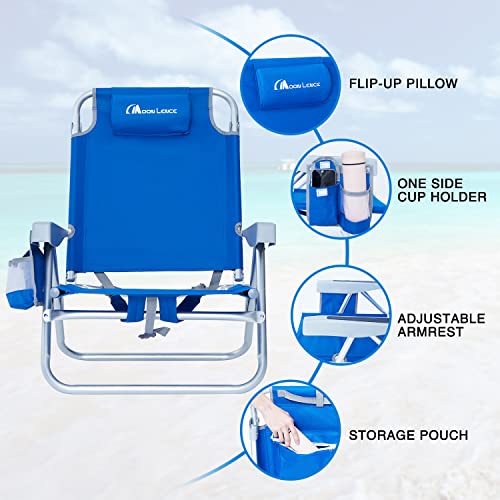 MOON LENCE Folding Beach Chair with 5 Positions High Recliner Chair Lightweight Portable Backpack Chair with Towel bar for Camp,Outdoor,Travel