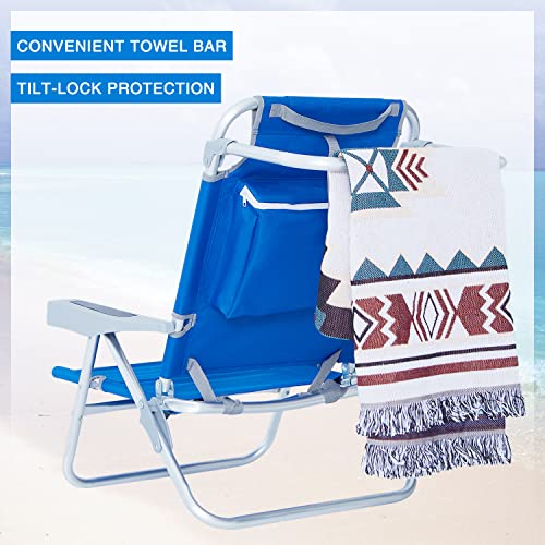 MOON LENCE Folding Beach Chair with 5 Positions High Recliner Chair Lightweight Portable Backpack Chair with Towel bar for Camp,Outdoor,Travel