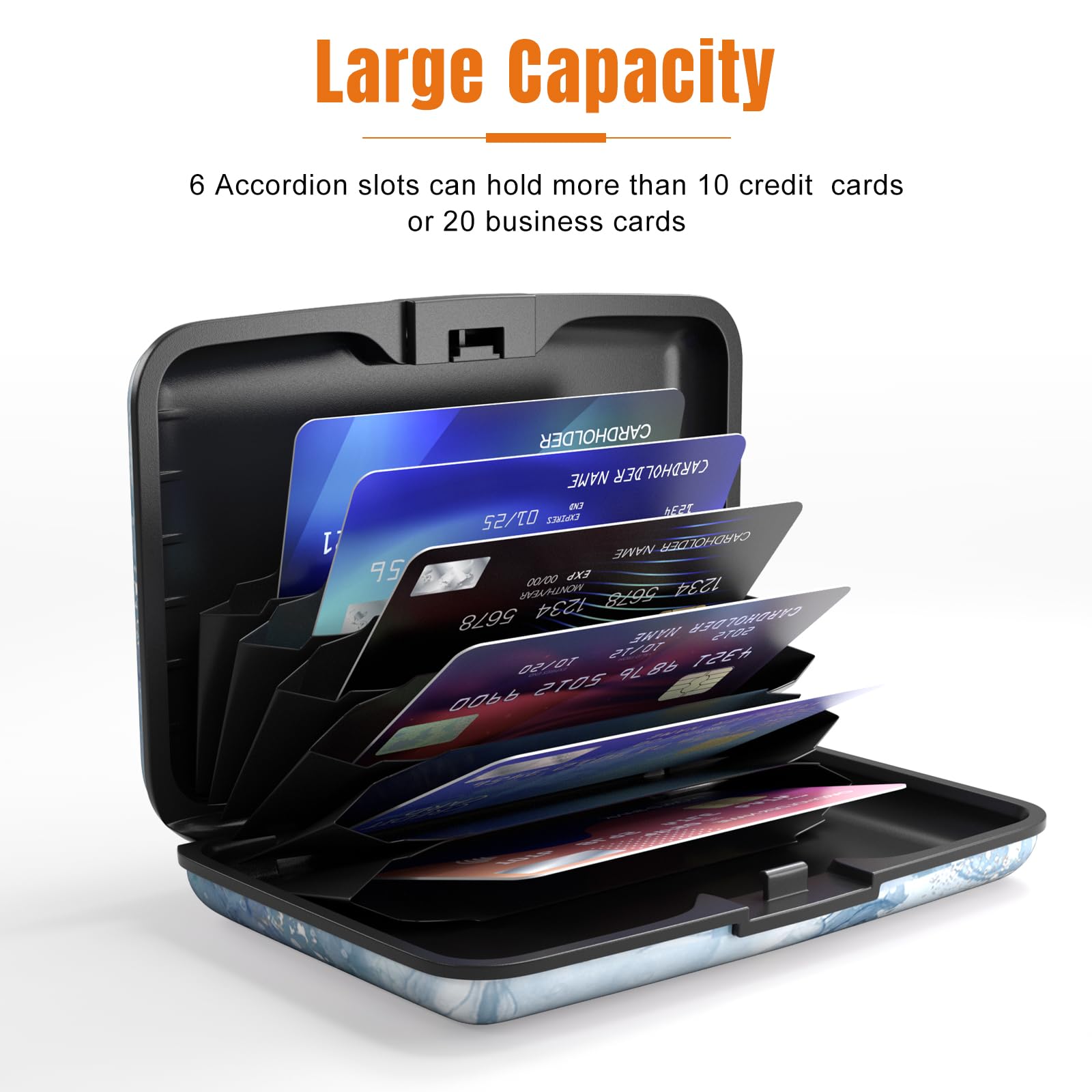 Rimilak Aluminuml Credit Card Holder, Mini Credit Card Wallet RFID Blocking Slim Metal Hard Case for Women Men, Blue Mable