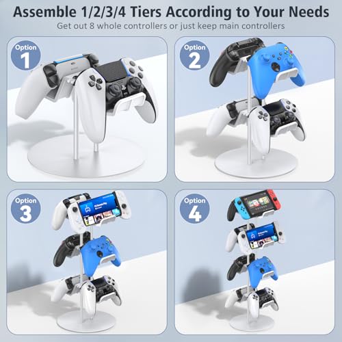 Kytok Gamer Gifts, Headset Stand 4 Tiers with Cable Organizer, Controller Stand Compatible with PS5/Xbox/Nintendo Switch/PS Portal/PS4, Headset Holder & Controller Holder - White