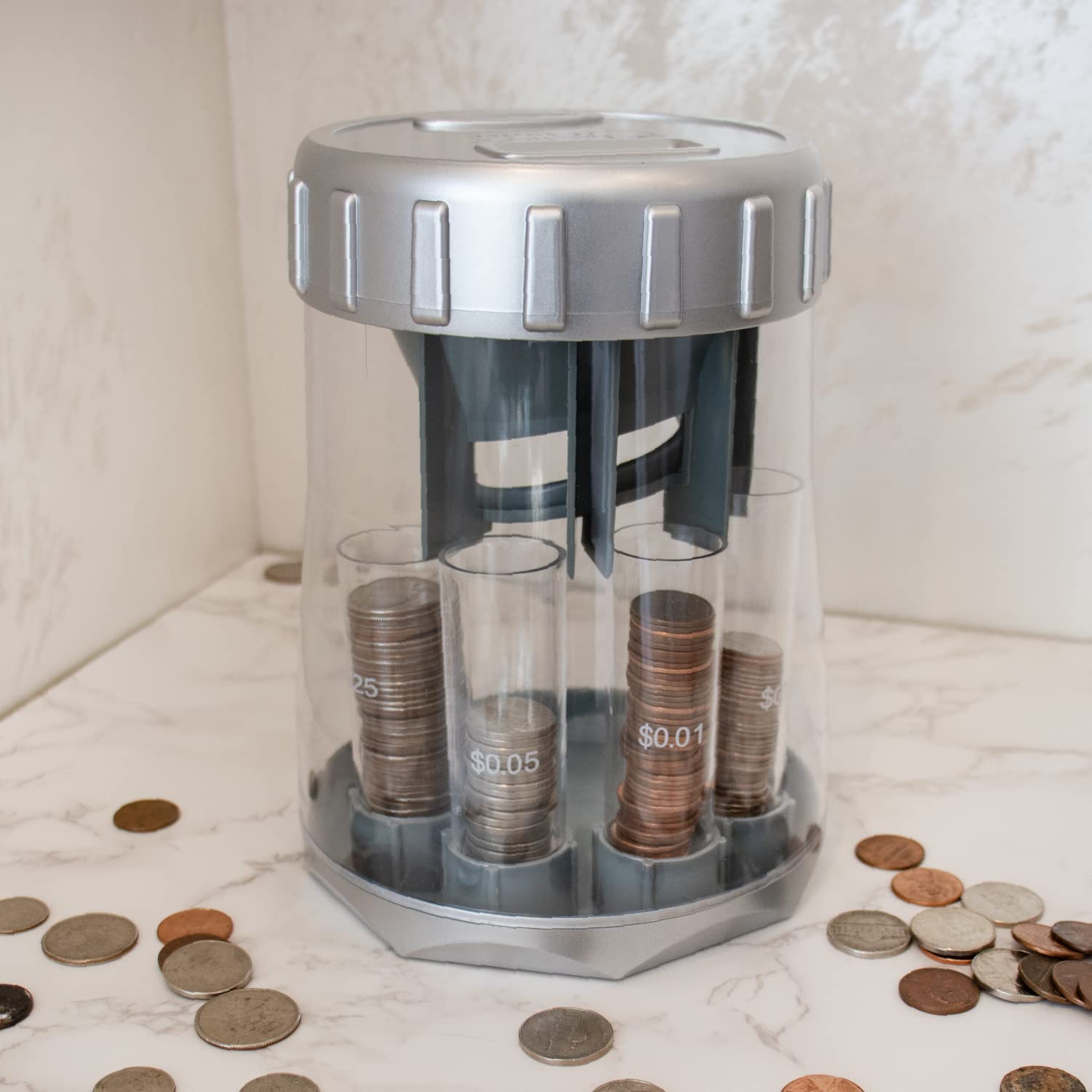 Digital Coin Counter Automatic Coin Sorter - 2020 Version - Digitally Keeps Count of and Automatically Sorts U.S. Coins into Individual Tubes with 20 Coin Wrappers Included