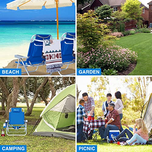 MOON LENCE Folding Beach Chair with 5 Positions High Recliner Chair Lightweight Portable Backpack Chair with Towel bar for Camp,Outdoor,Travel