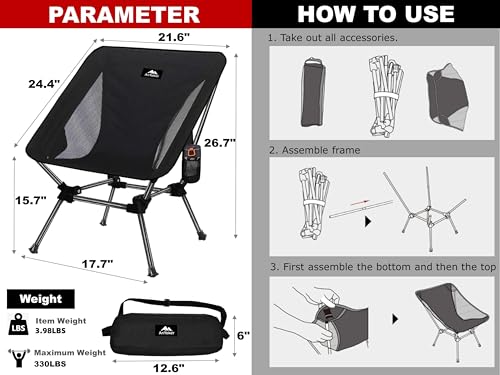 AnYoker Camping Chair, High-Back Compact Backpacking Chair, Portable Folding Chair, Beach Chair with Side Pocket and headrest, Lightweight Hiking Chair (Purple)