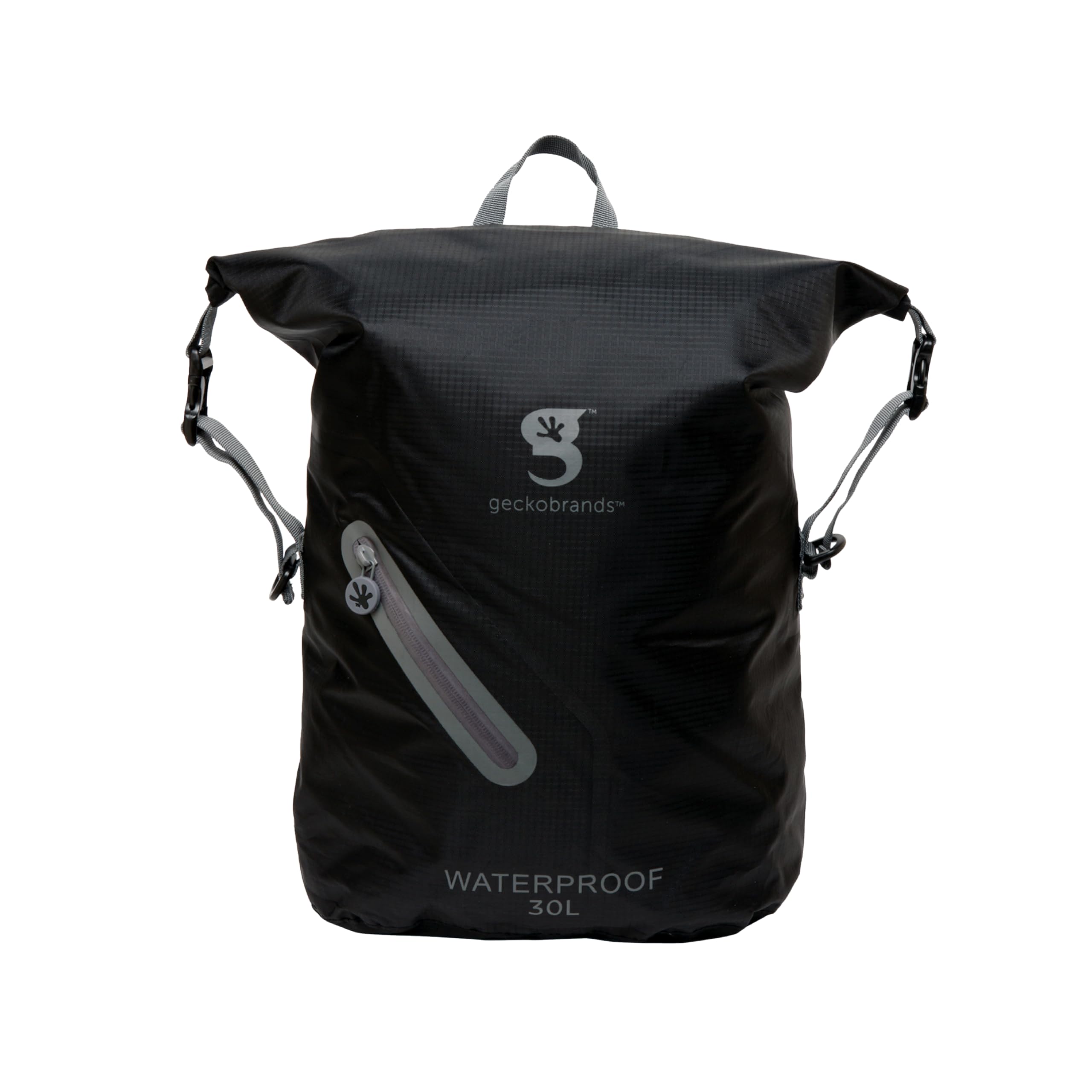 geckobrands Lightweight 30L Waterproof Backpack, Black/Grey - Watertight Backpack for Hiking and Light Water Activities