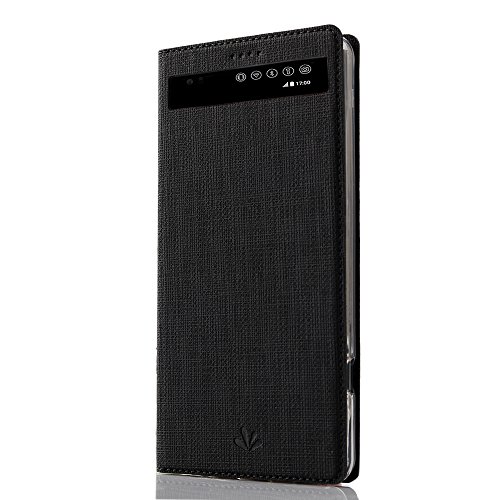 Feitenn Case Compatible with LG V20,Premium Flip Leather PU Wallet View Window Smart Case Stand Kicstand Card Holder Magnetic Closure TPU Bumper Slim Case Designed for LG V20 Black