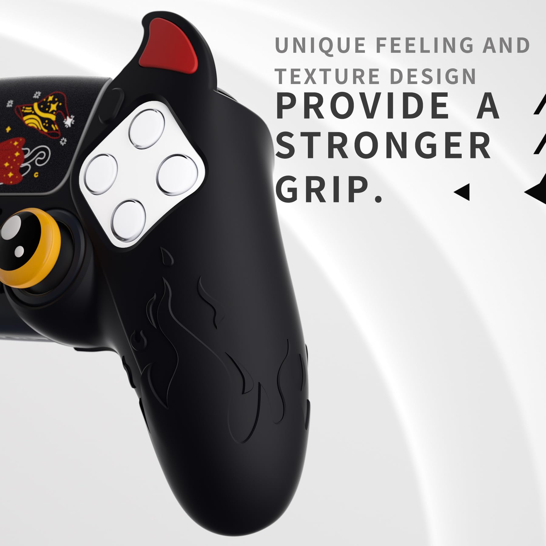 PlayVital Halloween Cute Demon Controller Silicone Case for ps5, Kawaii Controller Cover Gamepad Skin Protector for ps5 with Touch Pad Sticker & Thumb Grip Caps - Black