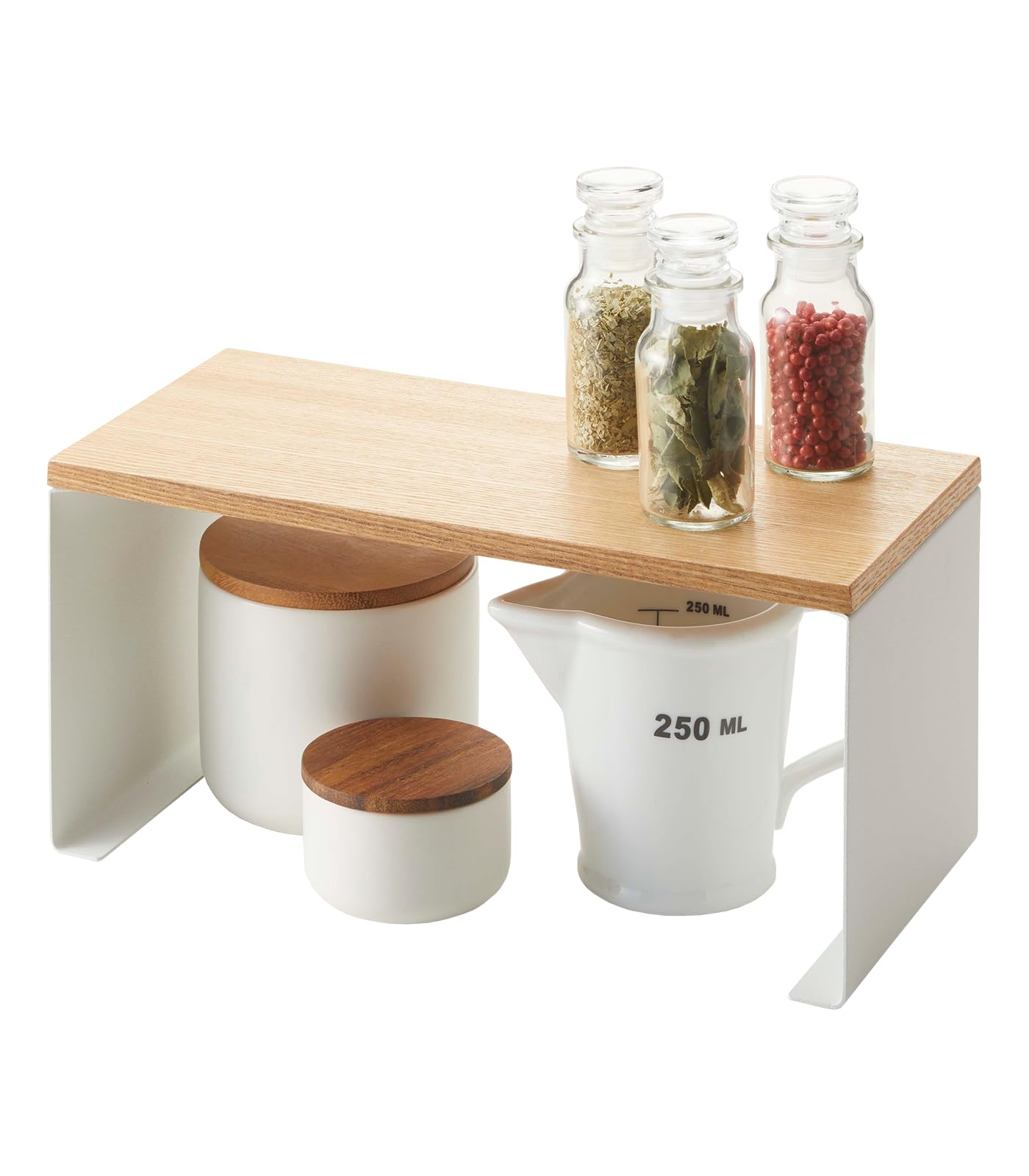 Yamazaki Home Wood-Top Stackable Kitchen Rack-Modern Counter Shelf Organizer, White