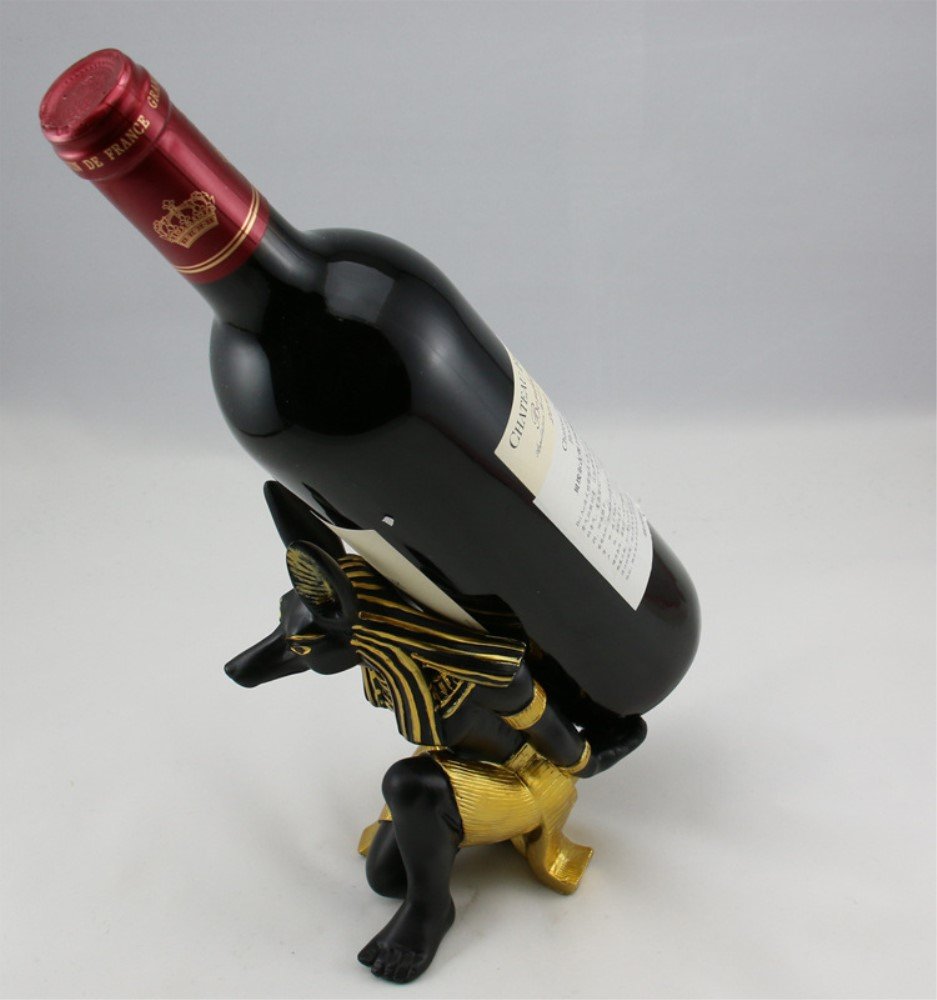 Fantasee Anubis God Wine Rack Holder Ancient Egyptian Deity Wine Bottle Stand Rack Premium Resin Material Novelty Gift for Kitchen Home Room Decoration (Resin - Anubis)
