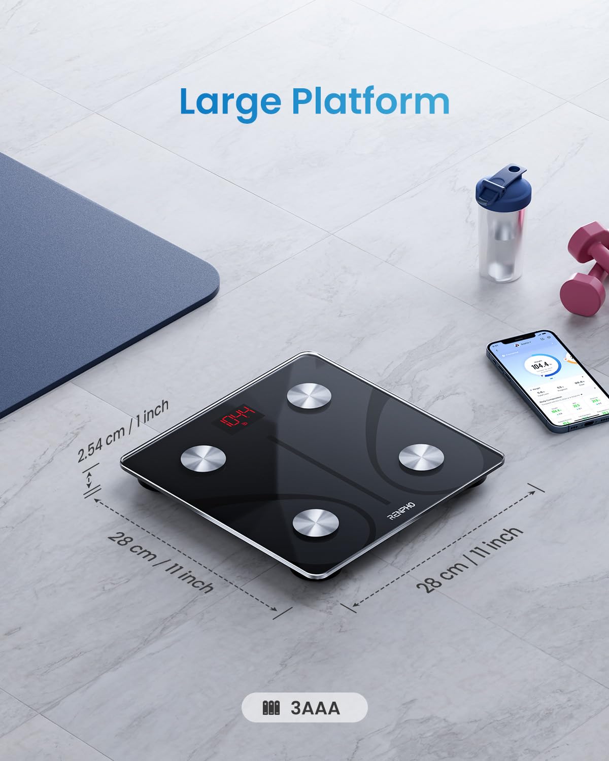 RENPHO Smart Scale for Body Weight, Digital Bathroom Scale BMI Weighing Bluetooth Body Fat Scale, Body Composition Monitor Health Analyzer with Smartphone App, 400 lbs - Black Elis 1
