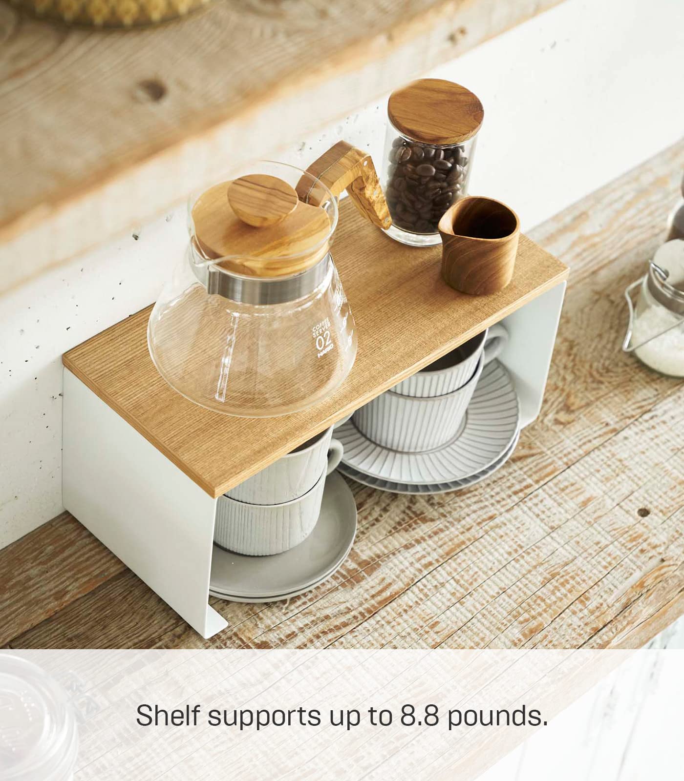 Yamazaki Home Wood-Top Stackable Kitchen Rack-Modern Counter Shelf Organizer, White