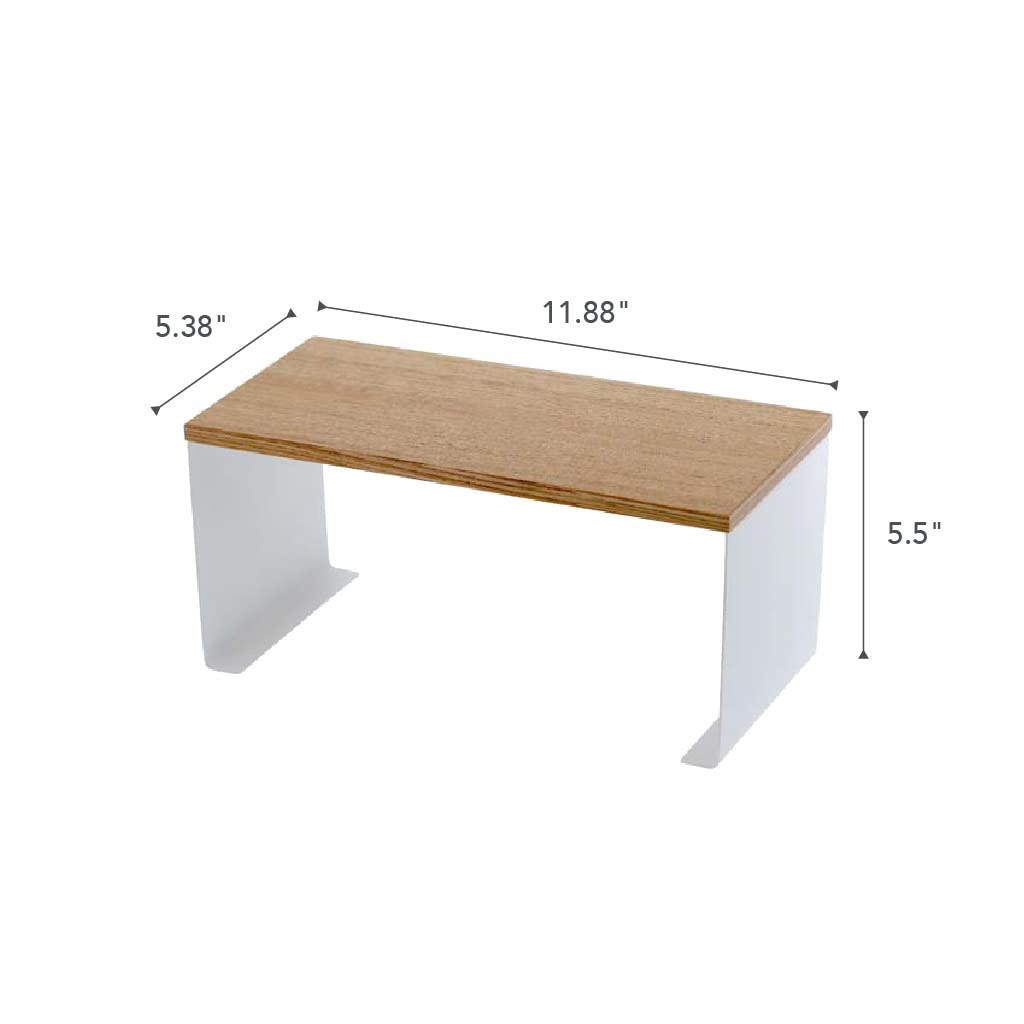 Yamazaki Home Wood-Top Stackable Kitchen Rack-Modern Counter Shelf Organizer, White