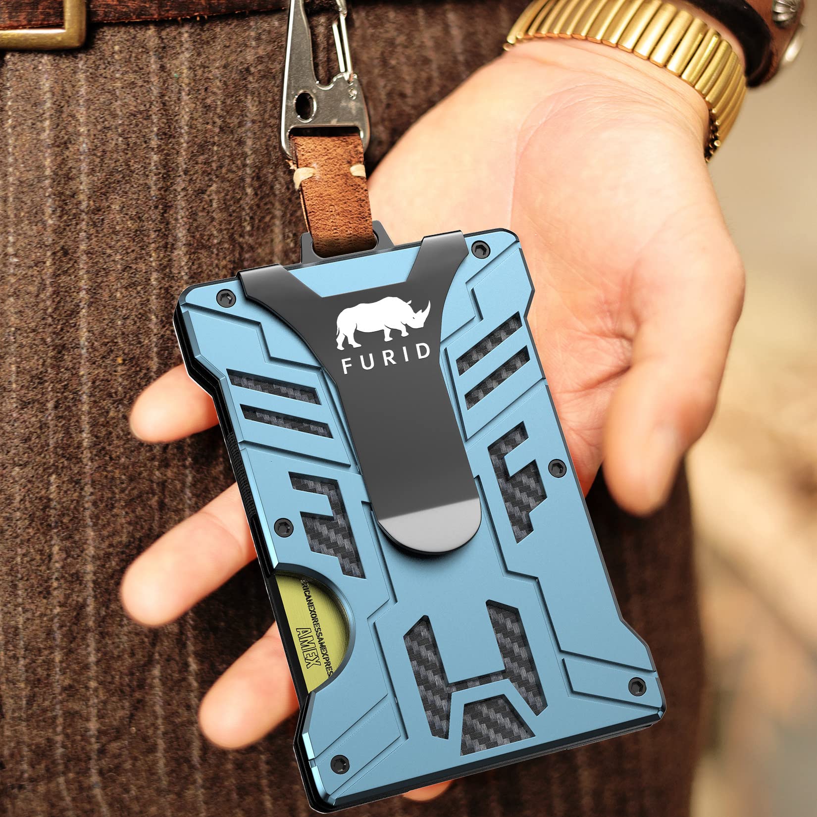 furid Minimalist Wallet for Men Slim: Tactical Wallet - Metal Wallet with Money Clip - RFID Wallet with ID Holder - Credit Card Holder - Front Pocket Wallet for Men