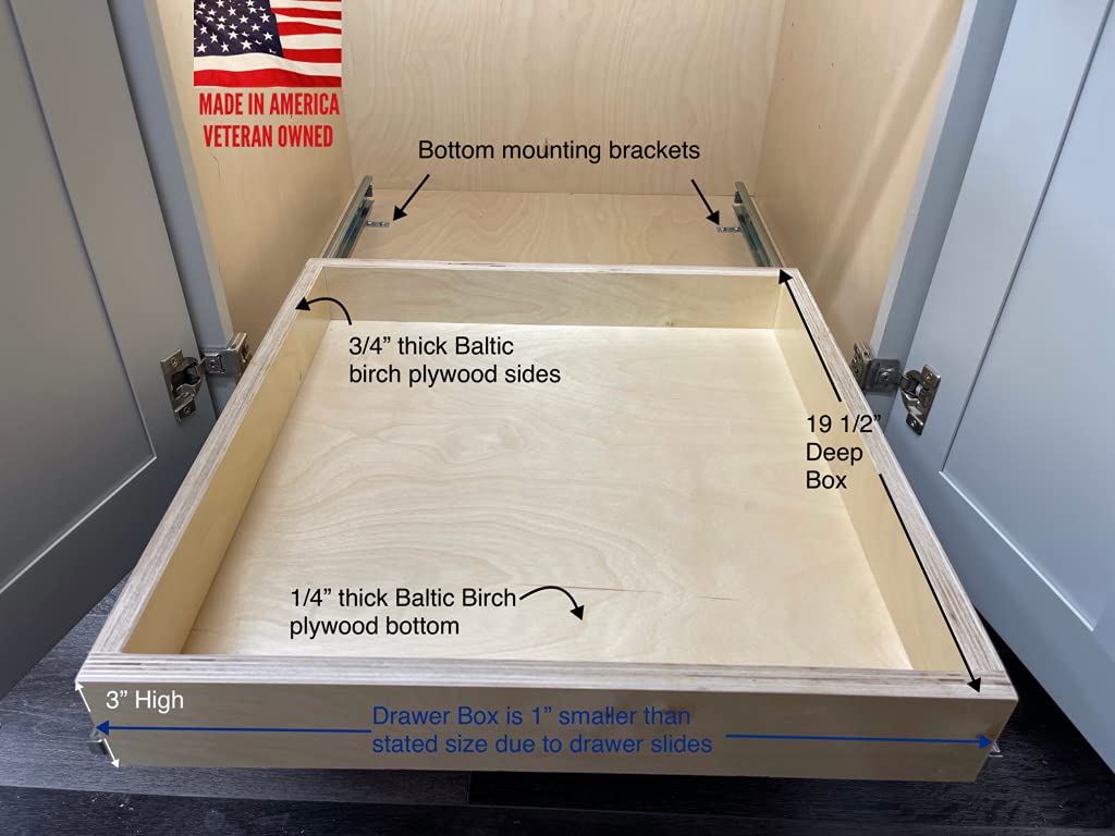 Sublime Design | Bottom Mount | Pull Out Tray | Baltic Birch Drawer for Kitchen Cabinets | Slide Out Shelves | Roll Out Cabinet Organizer (29" Wide)