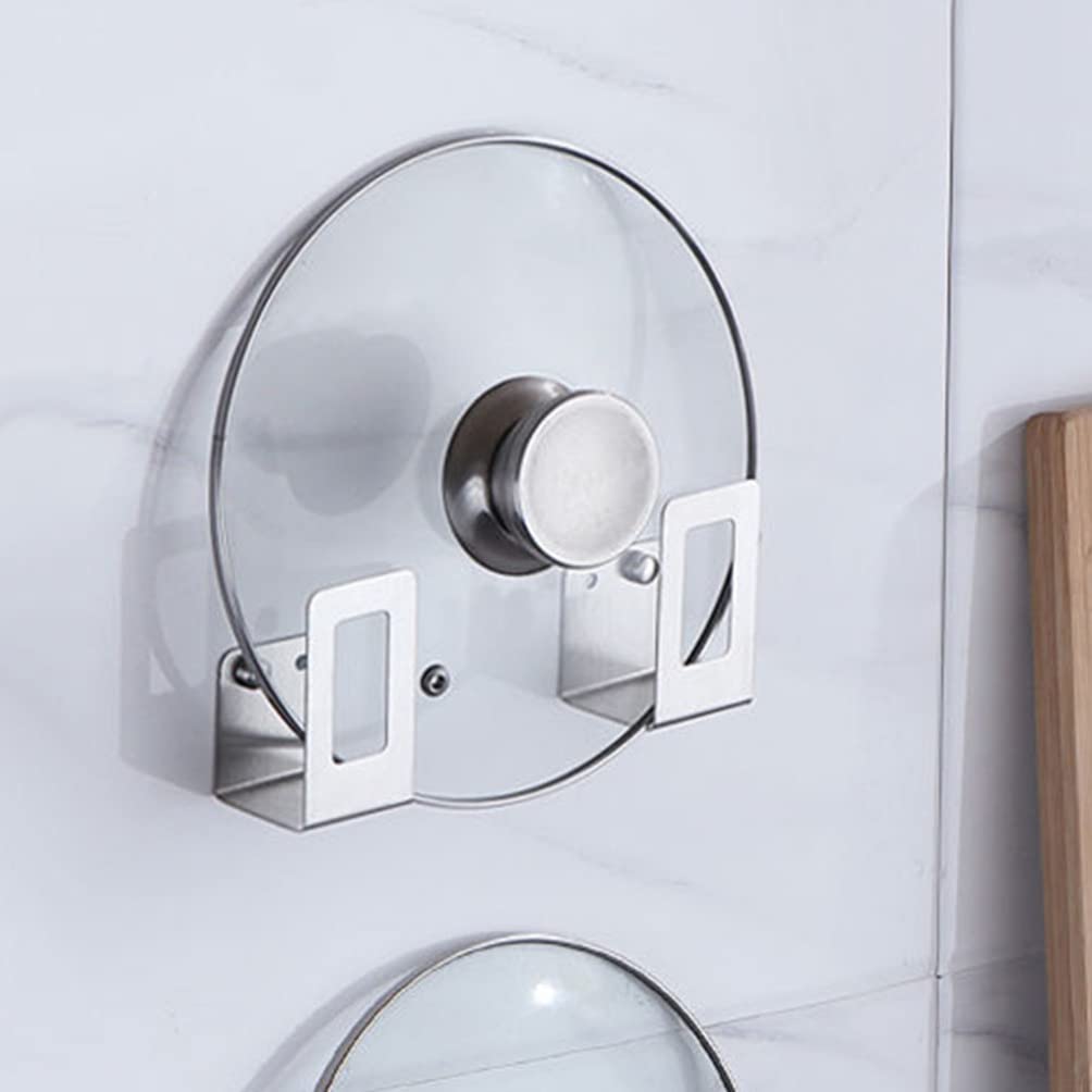 Hemoton 2 Pairs Pot Lid Rack Wall Mounted: Stainless Steel Pan Lid Organizer Holder Self Adhesive Pot Lid Holders Kitchen Cooking Utensil Tool Silver