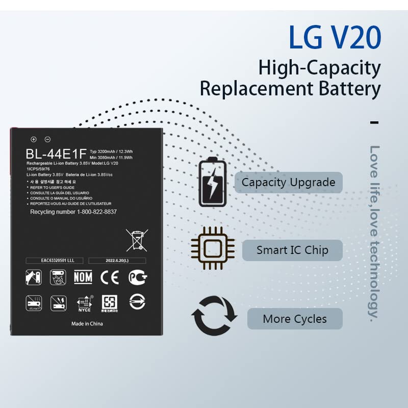 Soseieiu LG V20 Battery,(๐ฎ๐ฌ๐ฎ๐ฑ ๐ก๐ฒ๐ ๐จ๐ฝ๐ด๐ฟ๐ฎ๐ฑ๐ฒ๐ฑ) Replacement Battery for LG V20 BL-44E1F H910 H918 LS997 US996 VS995,Stylo 3/Stylo 3 Plus Spare Battery 3200mAh 3.85V/12.3Wh