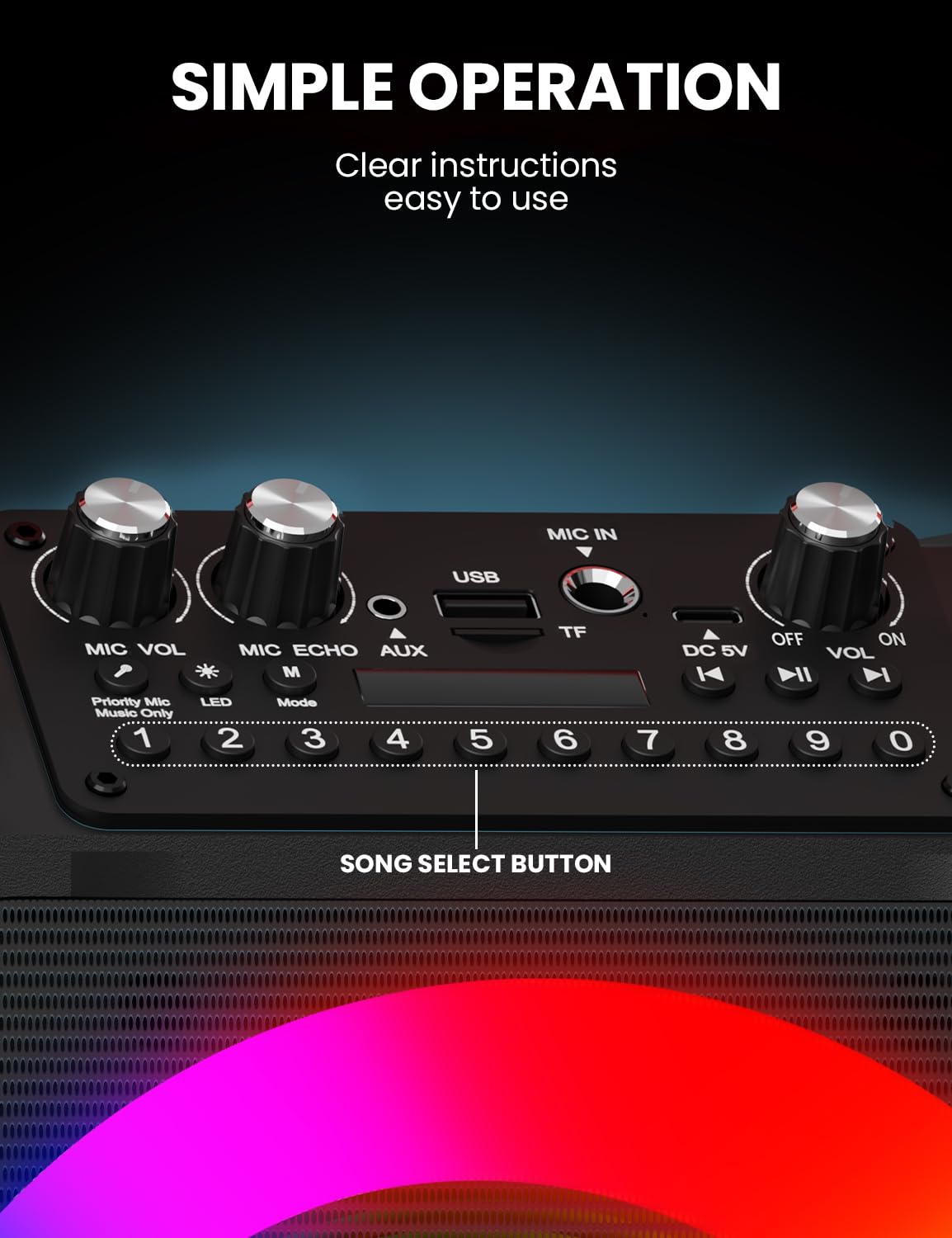 Karaoke Machine with Two Wireless Microphones, Portable Karaoke Machine for Adults & Kids, Portable Bluetooth Speaker with PA System, LED Lights, Supports TF Card/USB, AUX in, FM, USB,TWS (Red)…