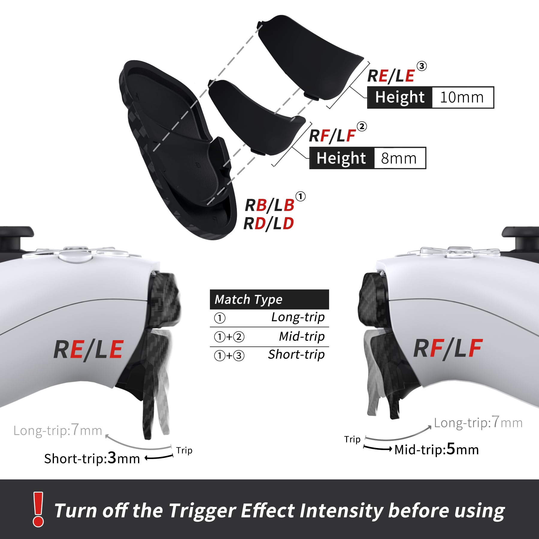 PlayVital Dune 2 Pairs Trigger Stop Shoulder Buttons Extension Kit for ps5 Controller, Stopper Bumper Trigger Extenders for PS Portal, Game Improvement Adjusters for ps5 Edge - Graphite Carbon Fiber