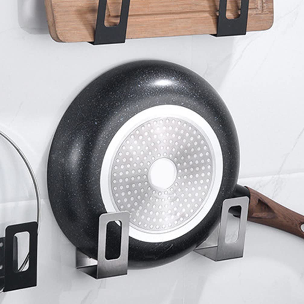 Hemoton 2 Pairs Pot Lid Rack Wall Mounted: Stainless Steel Pan Lid Organizer Holder Self Adhesive Pot Lid Holders Kitchen Cooking Utensil Tool Silver