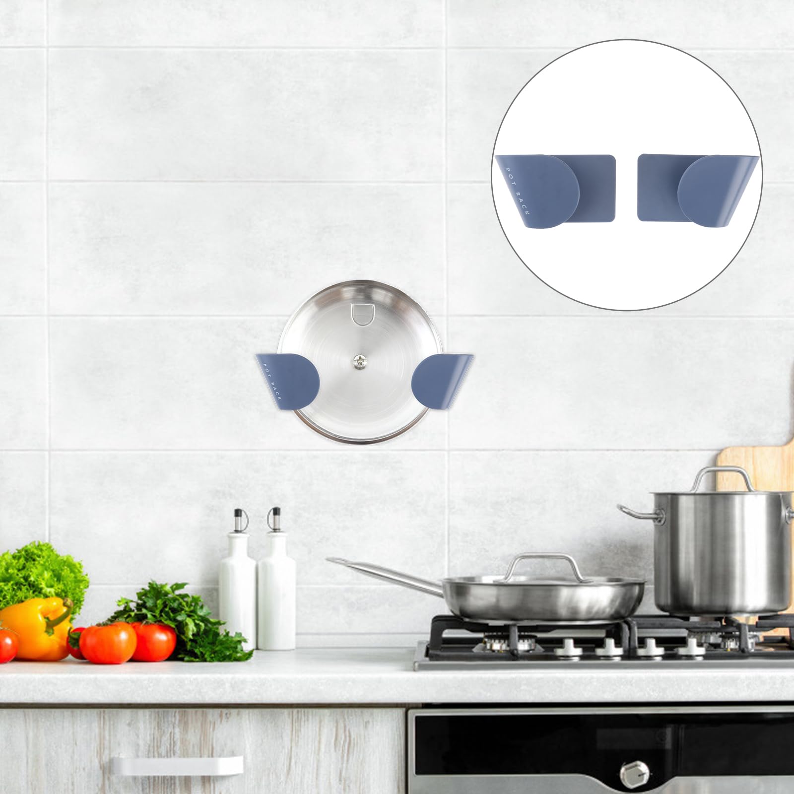 Hemoton 5 Pairs of Wall Mount Pot Lid Organizers Racks Plastic Pot Lid Storage Racks Holders for Kitchen Wall (Blue)