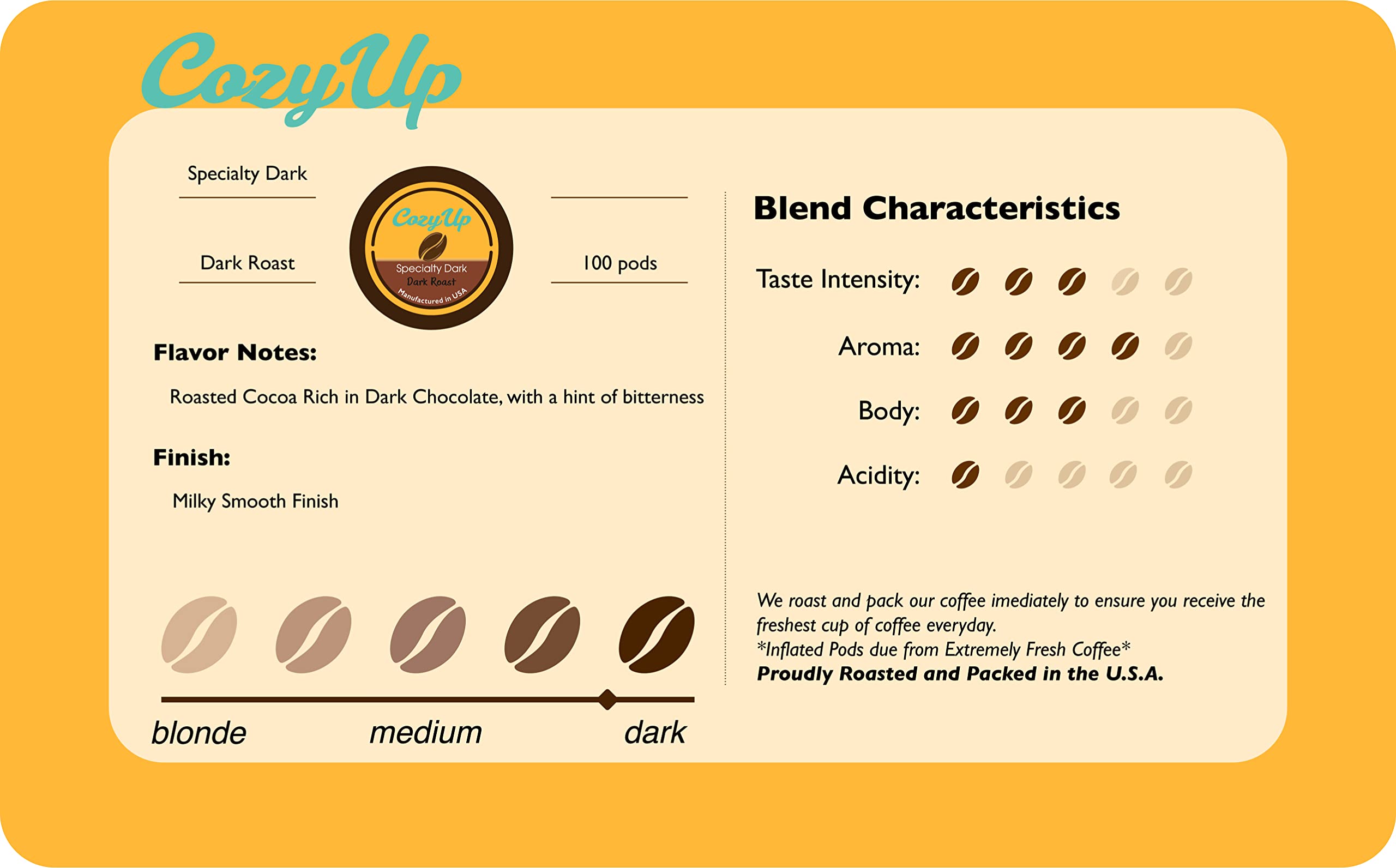 CozyUp Specialty Dark, Single-Serve Coffee Pods for Keurig K-Cup Brewers, Dark Roast Coffee, 100 Count
