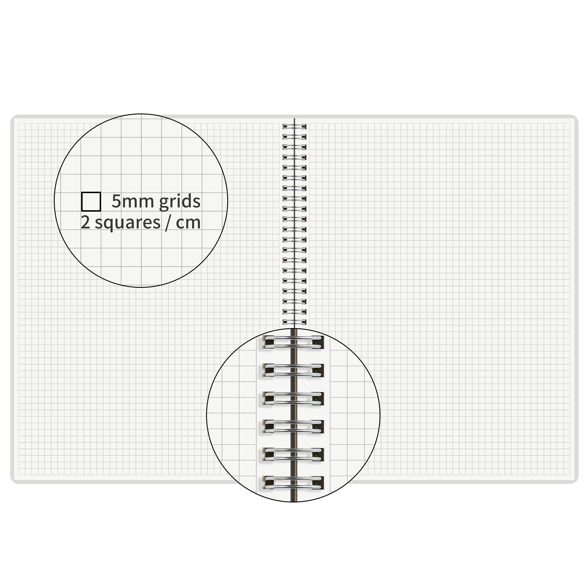 HULYTRAAT Large Graph Ruled Wirebound Spiral Notebook, 8.5 x 11 Inches, 5mm Grid (2 sq/cm) Paper Pad, Premium 100gsm Ivory White Acid-Free Paper, 128 Squared/Grid Pages per Book (Pack of 2)