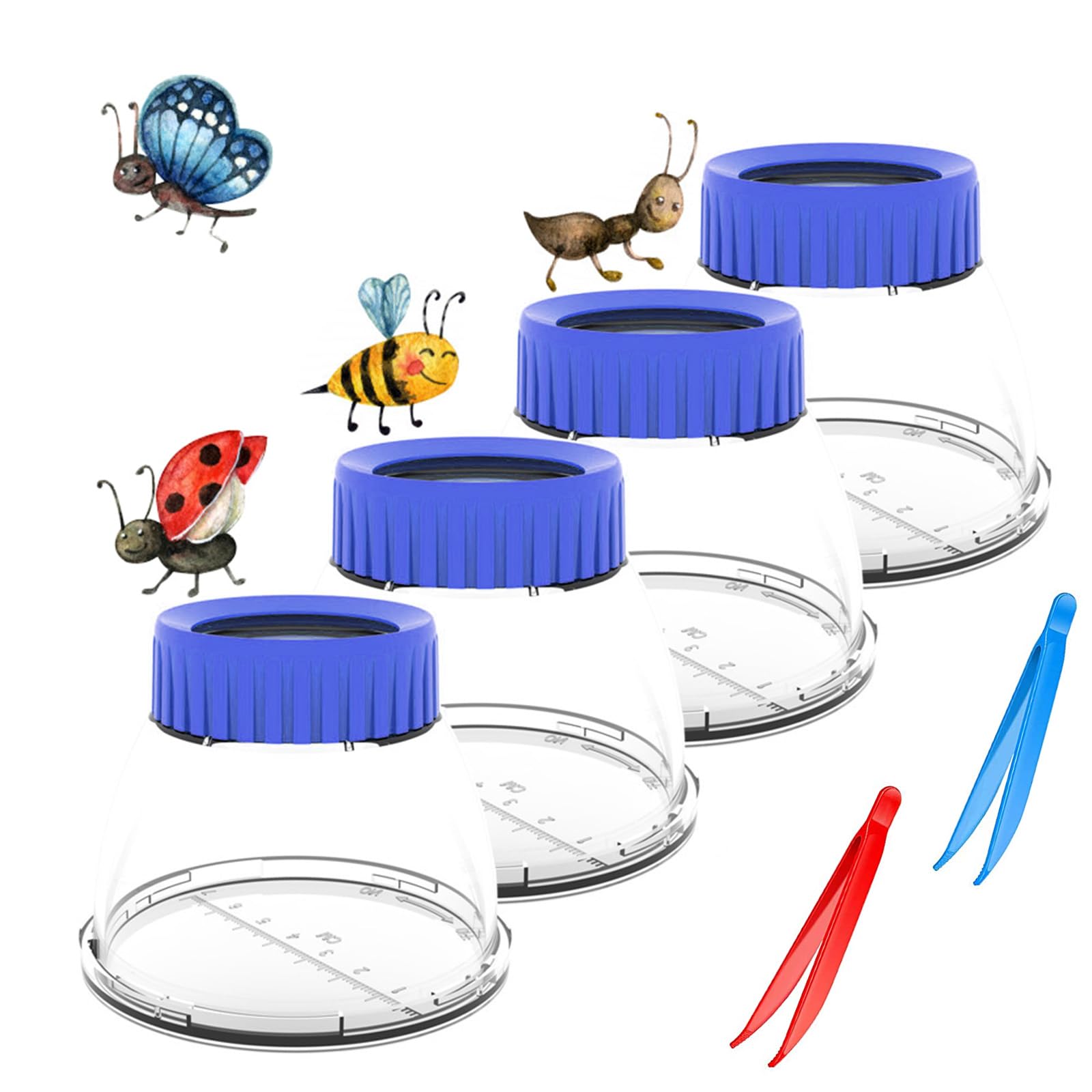 RORANIC 3X Magnifier Bug Viewer,Built-in 8 Air Holes 7cm Ruler with Blue & Red Slant Tweezers, Bug Catcher Kit for Kids Science Education Nature Exploration